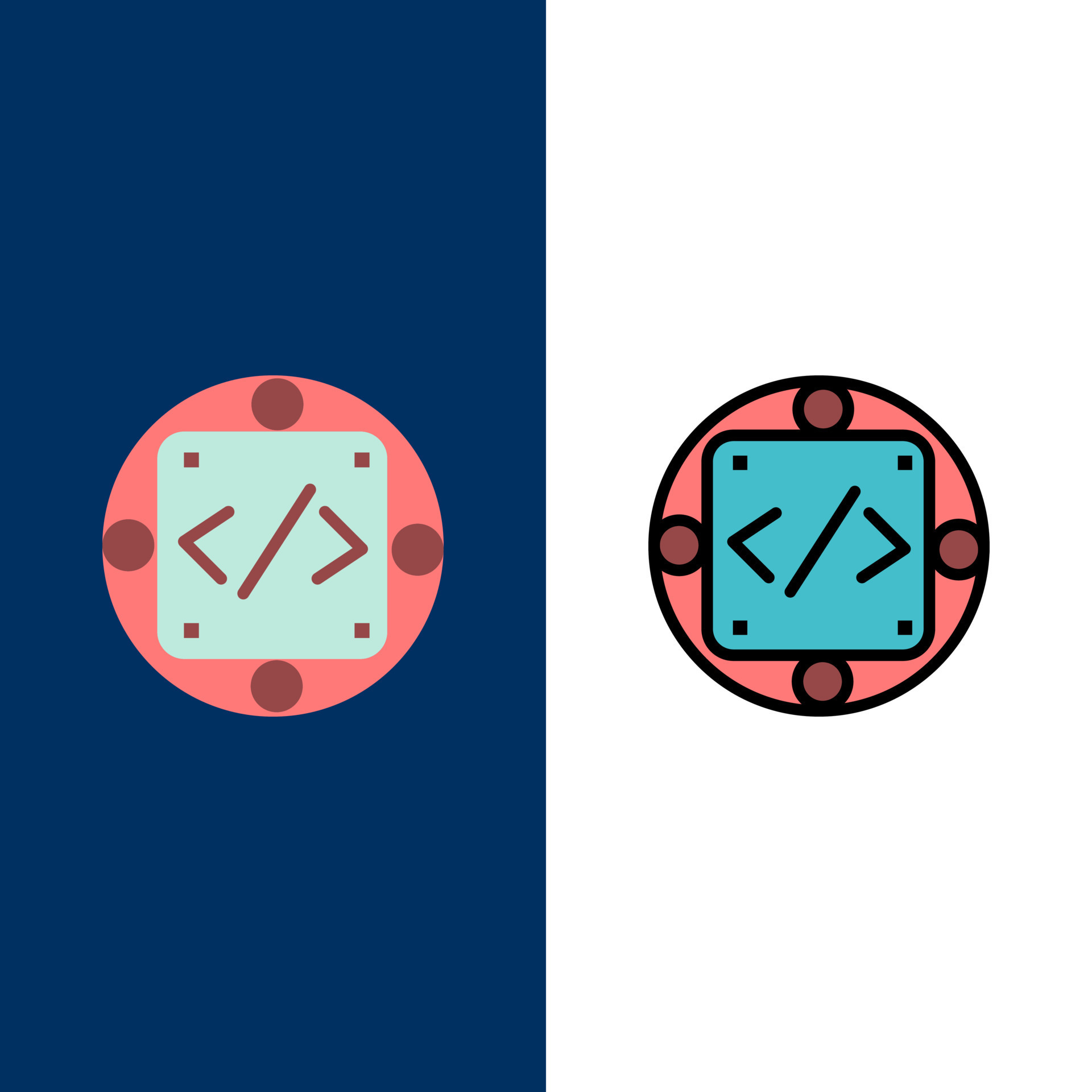 Code Custom Implementation Management Product Icons Flat And Line Filled Icon Set Vector Blue