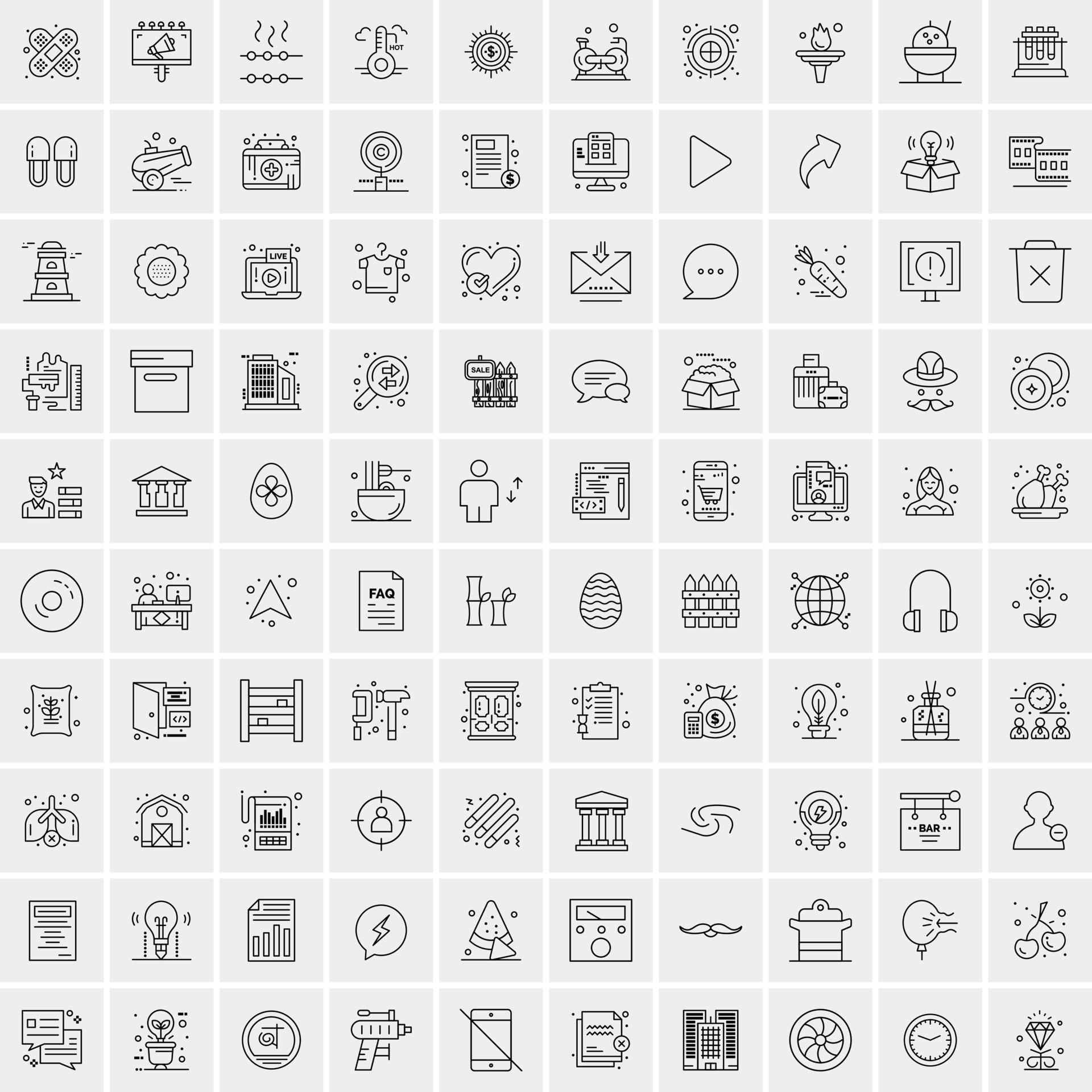 100 Universal Black Line Icons on White Background 17974783 Vector Art at Vecteezy
