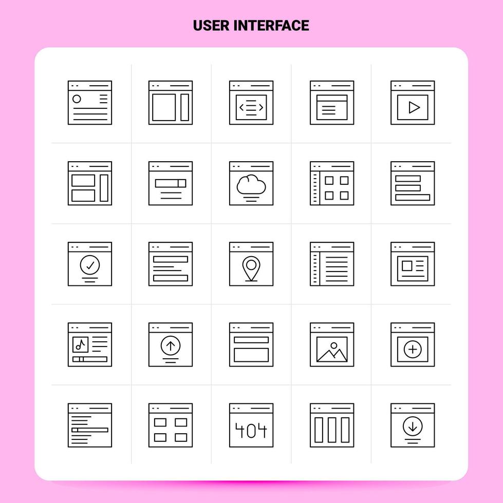 Outline 25 User Interface Icon Set Vector Line Style Design Black Icons Set Linear Pictogram