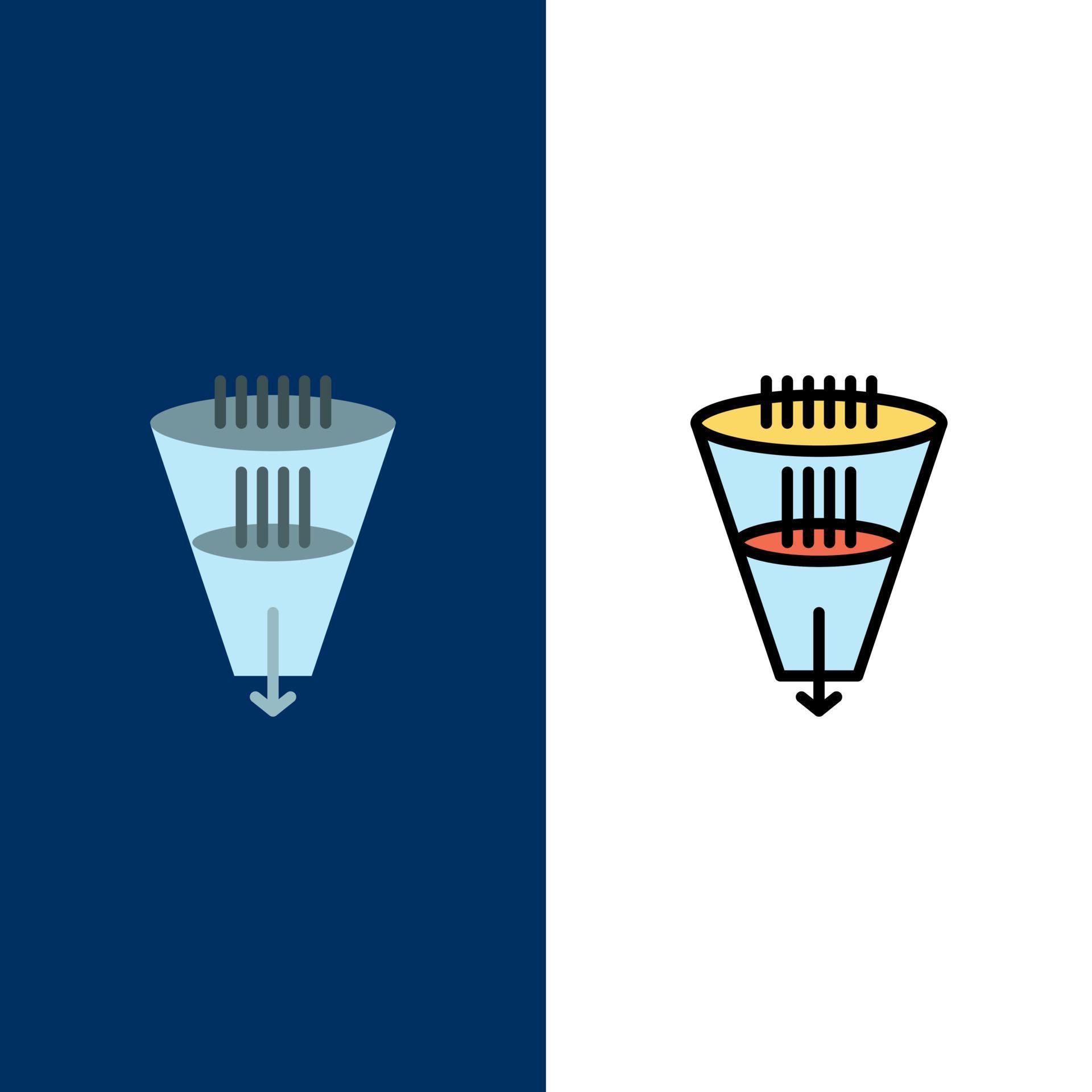 Data Filter Filtering Filtration Funnel Icons Flat And Line Filled Icon Set Vector Blue