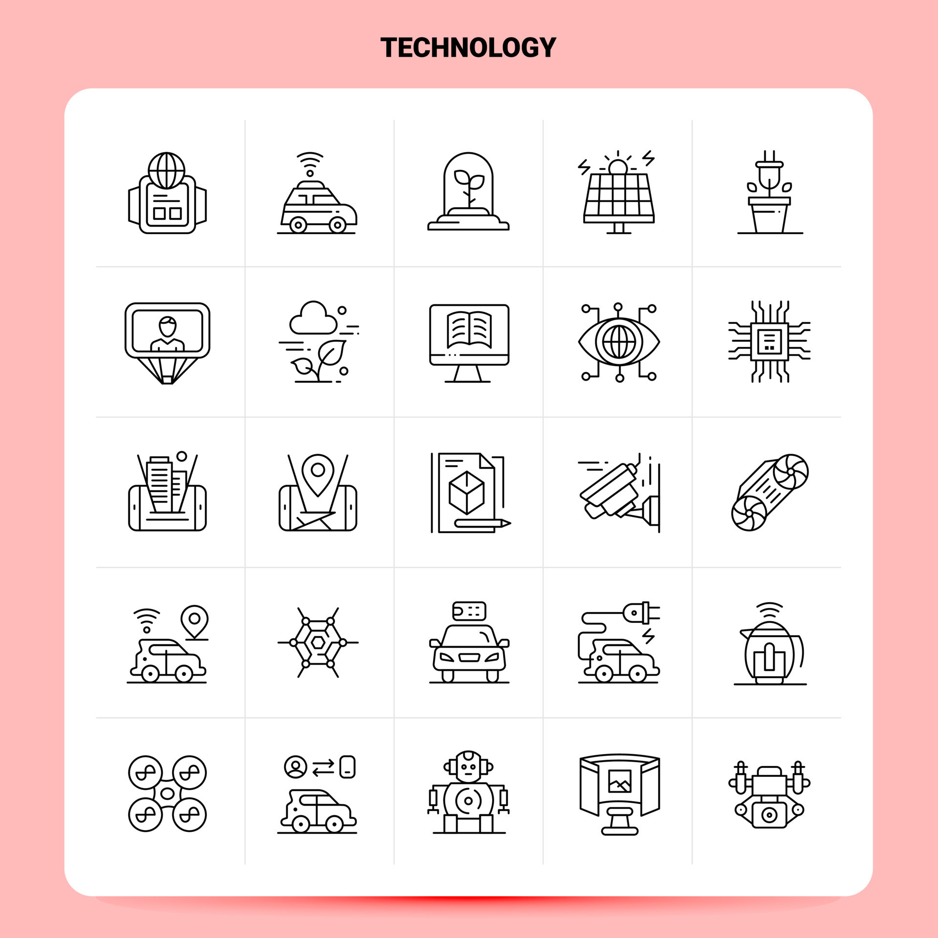 Outline 25 Technology Icon Set Vector Line Style Design Black Icons Set Linear Pictogram Pack
