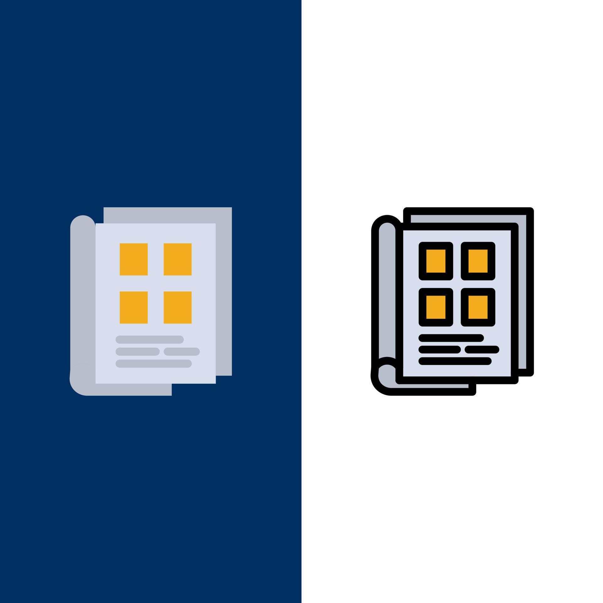 Book Newspaper Paper Notebook Phonebook Icons Flat And Line Filled Icon Set Vector Blue