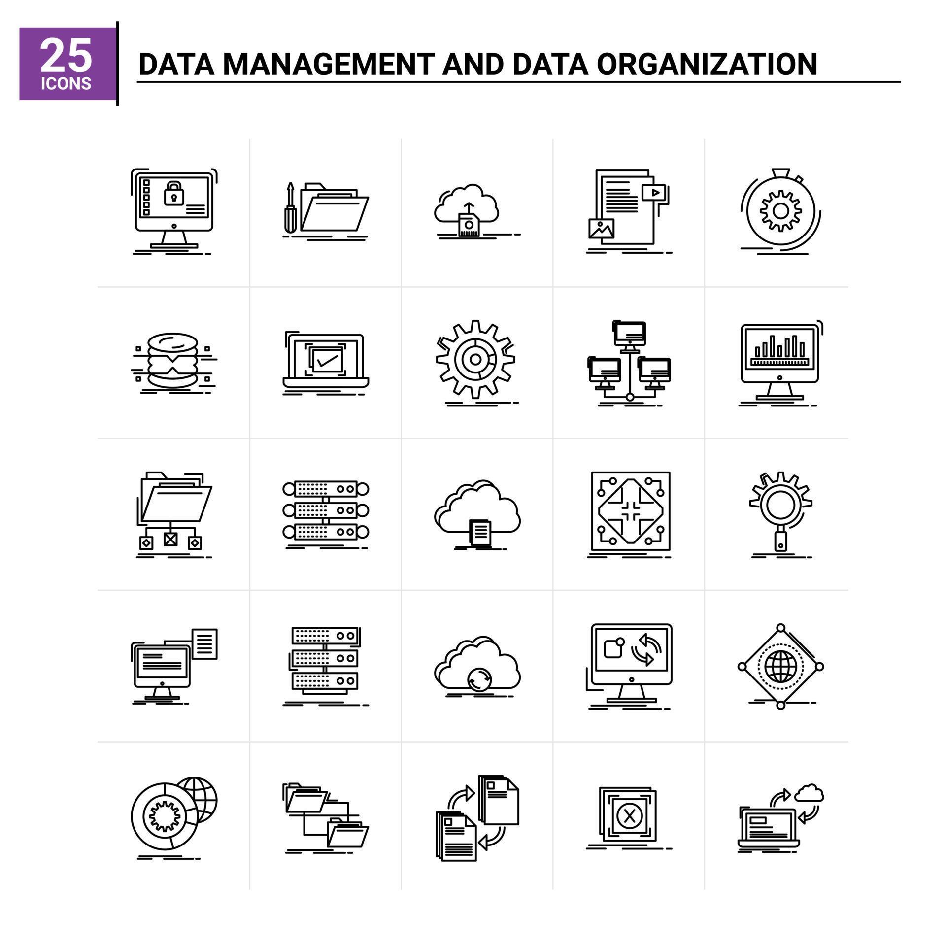 25 Data Management And Data Organization icon set vector background 17976614 Vector Art at Vecteezy