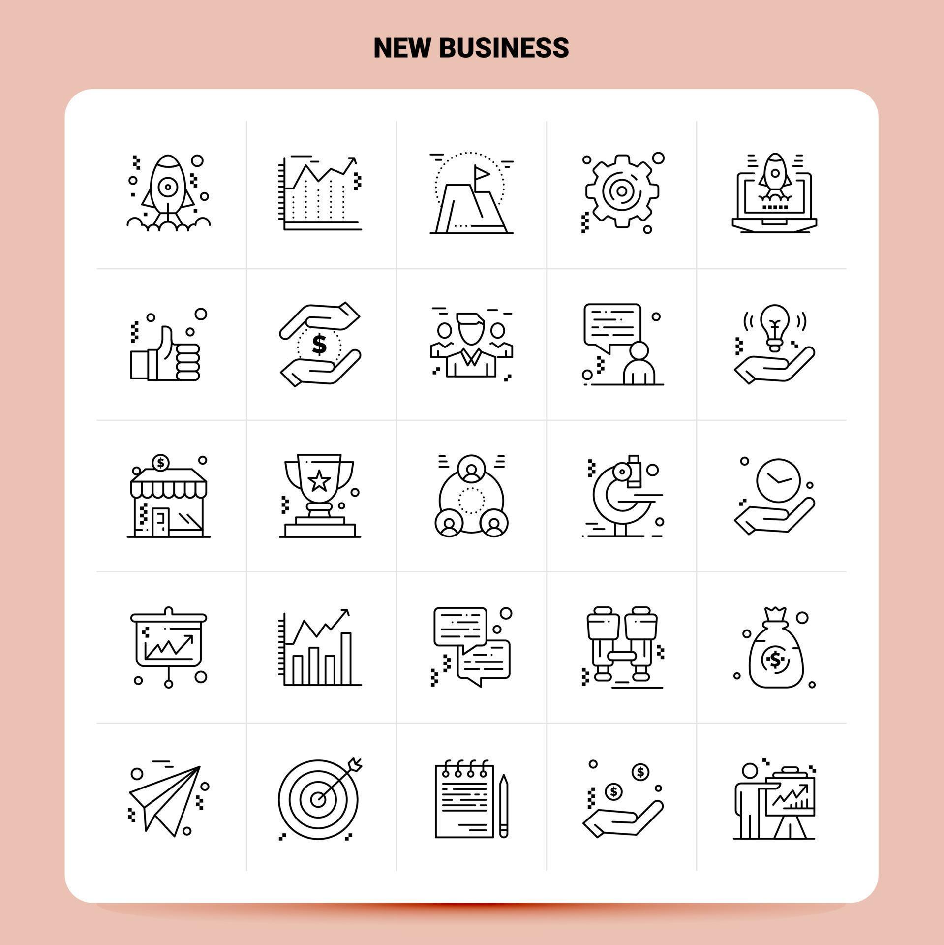 Outline 25 New Business Icon Set Vector Line Style Design Black Icons Set Linear Pictogram Pack