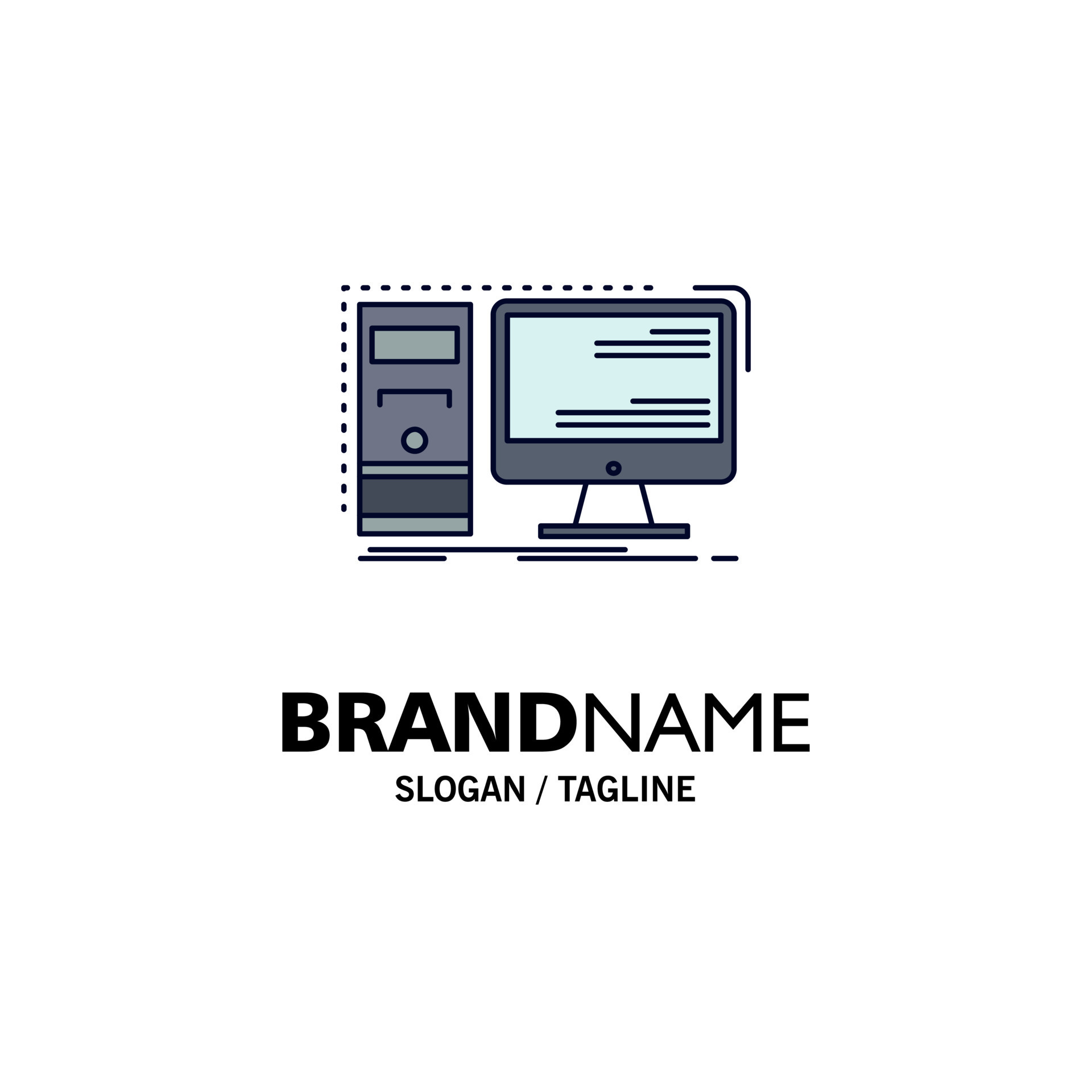 Computer Desktop Hardware Workstation System Flat Color Icon Vector