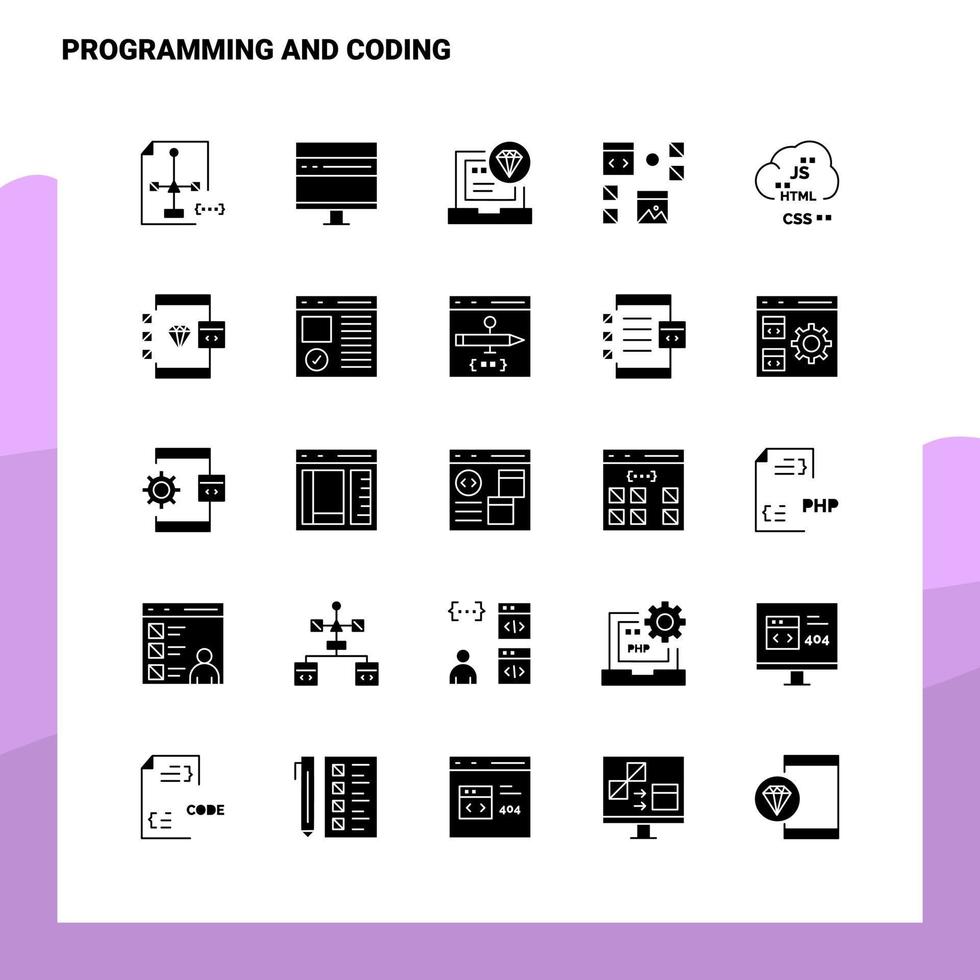 25 Programming And Coding Icon set Solid Glyph Icon Vector Illustration ...