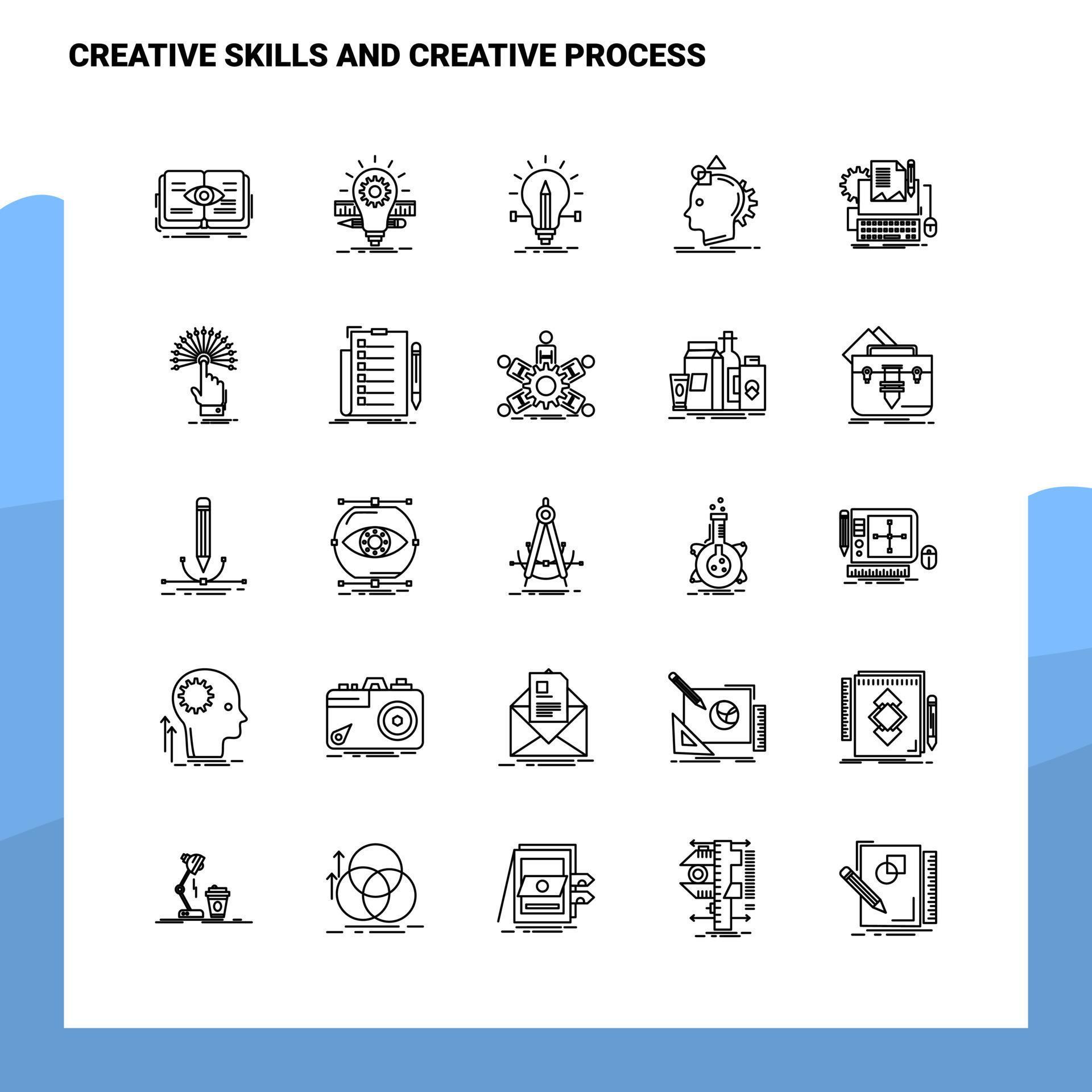 Set of Creative Skills And Creative Process Line Icon set 25 Icons Vector Minimalism Style ...