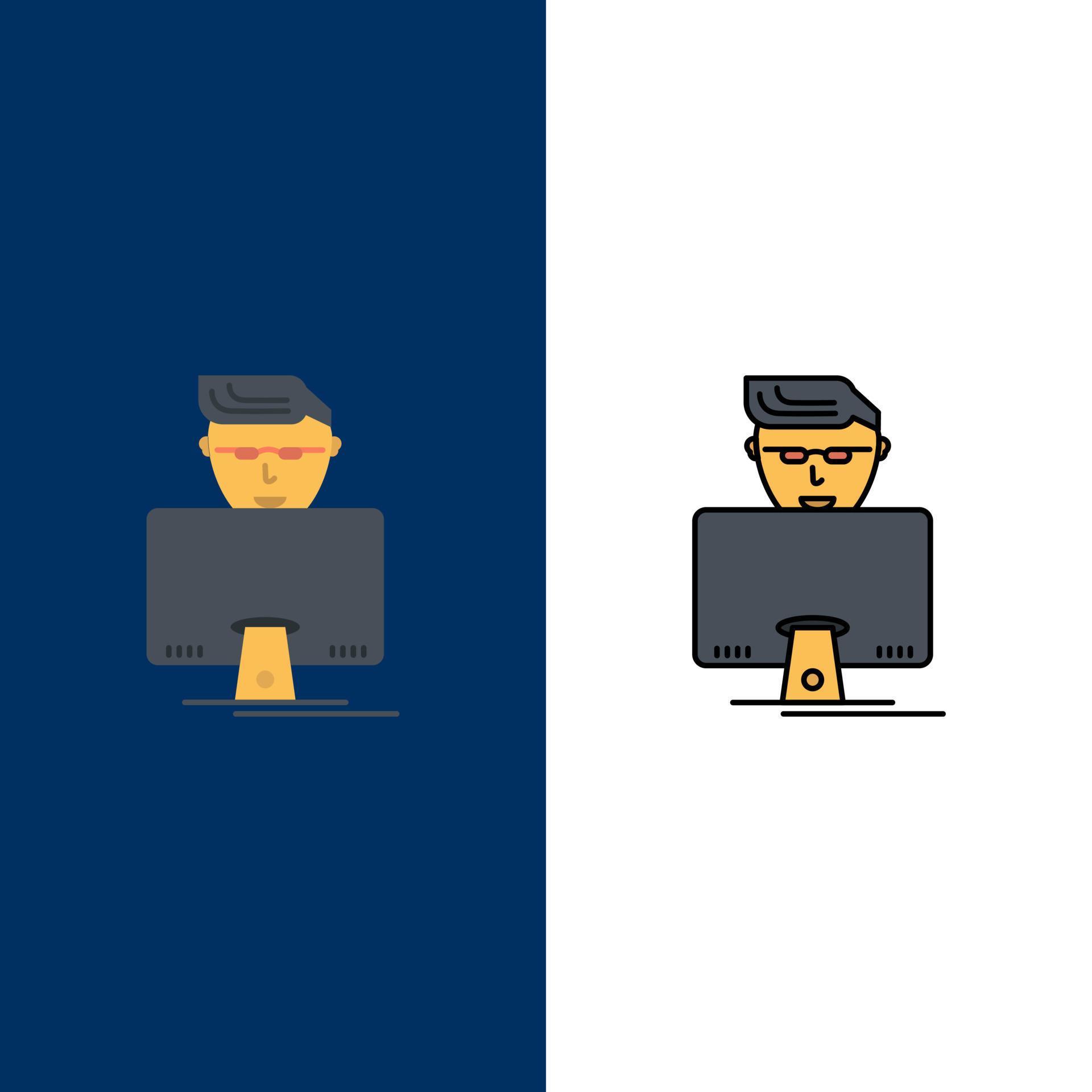 Hacker User Gamer Programmer Icons Flat and Line Filled Icon Set Vector Blue Background 17980288 ...