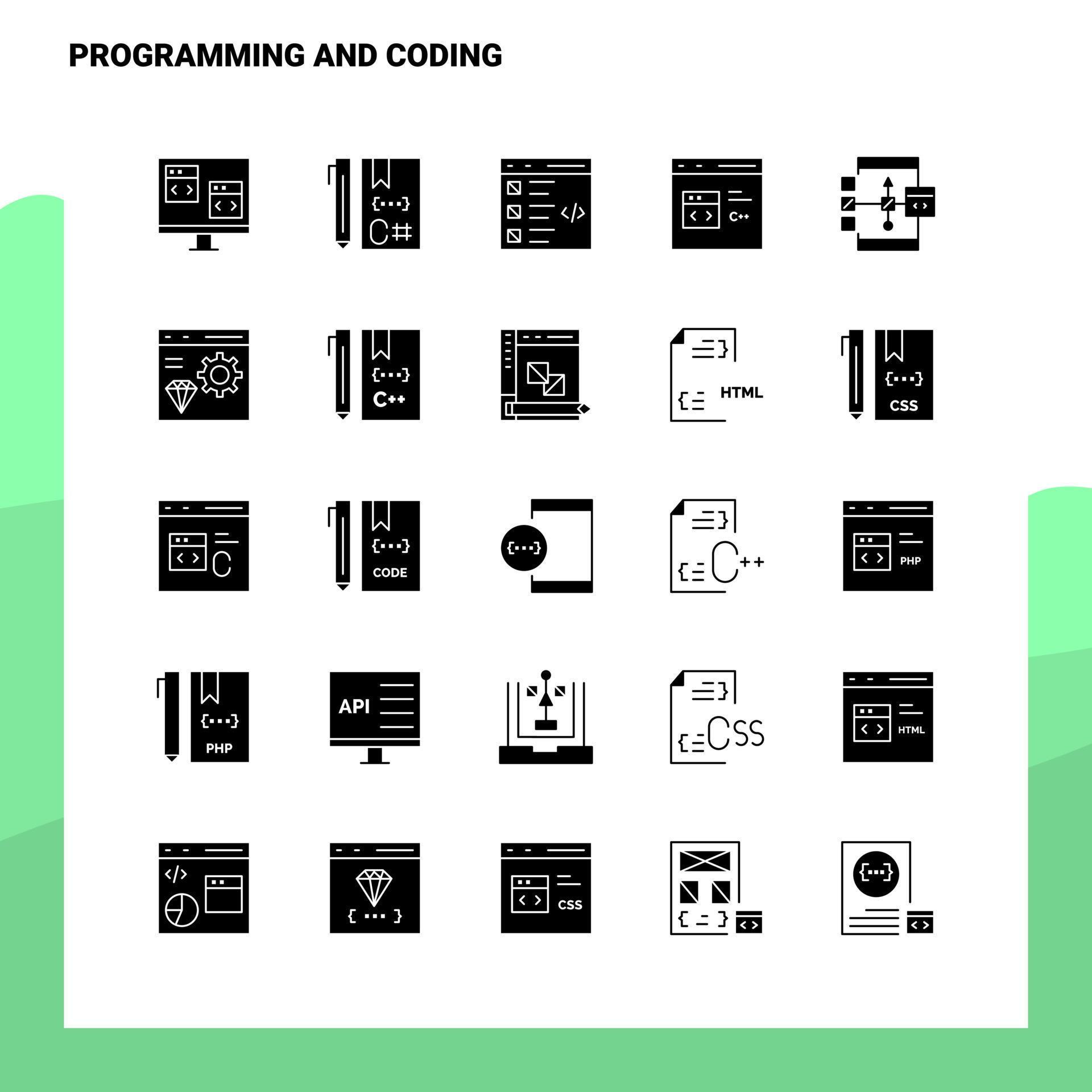 25 Programming And Coding Icon Set Solid Glyph Icon Vector Illustration Template For Web And