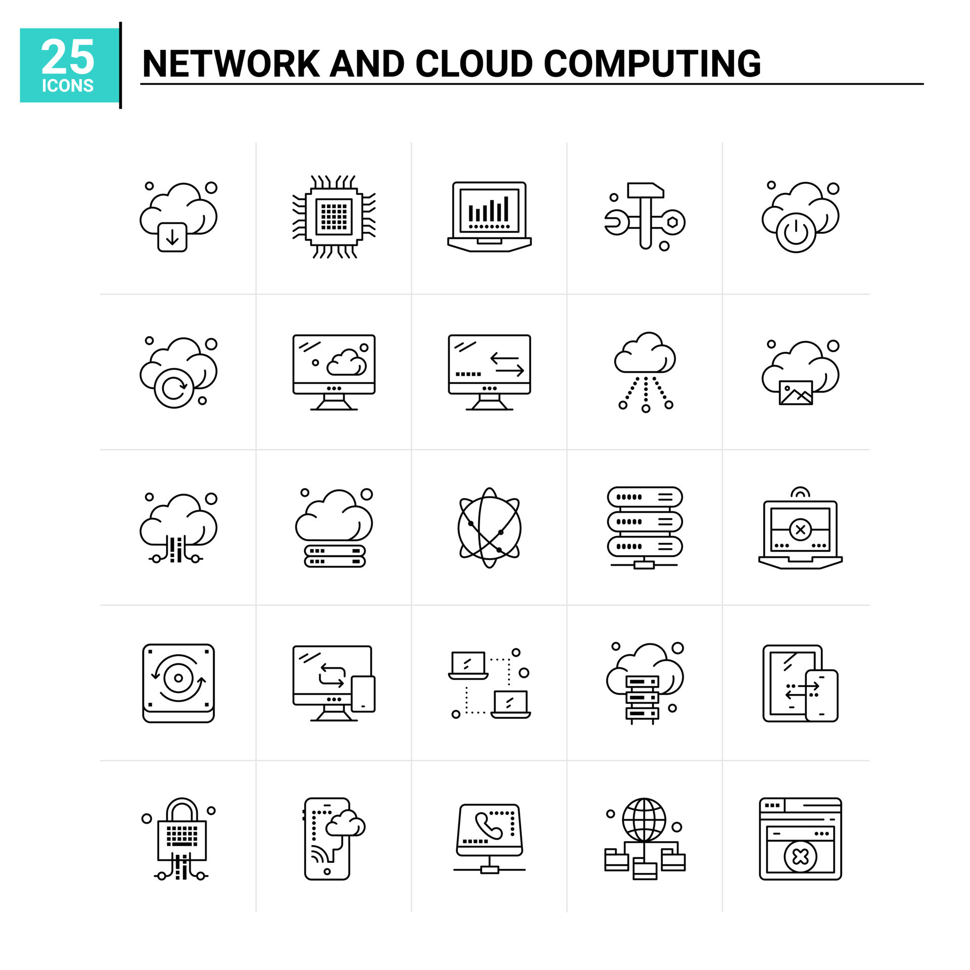 25 Network And Cloud Computing icon set vector background 17980361 ...
