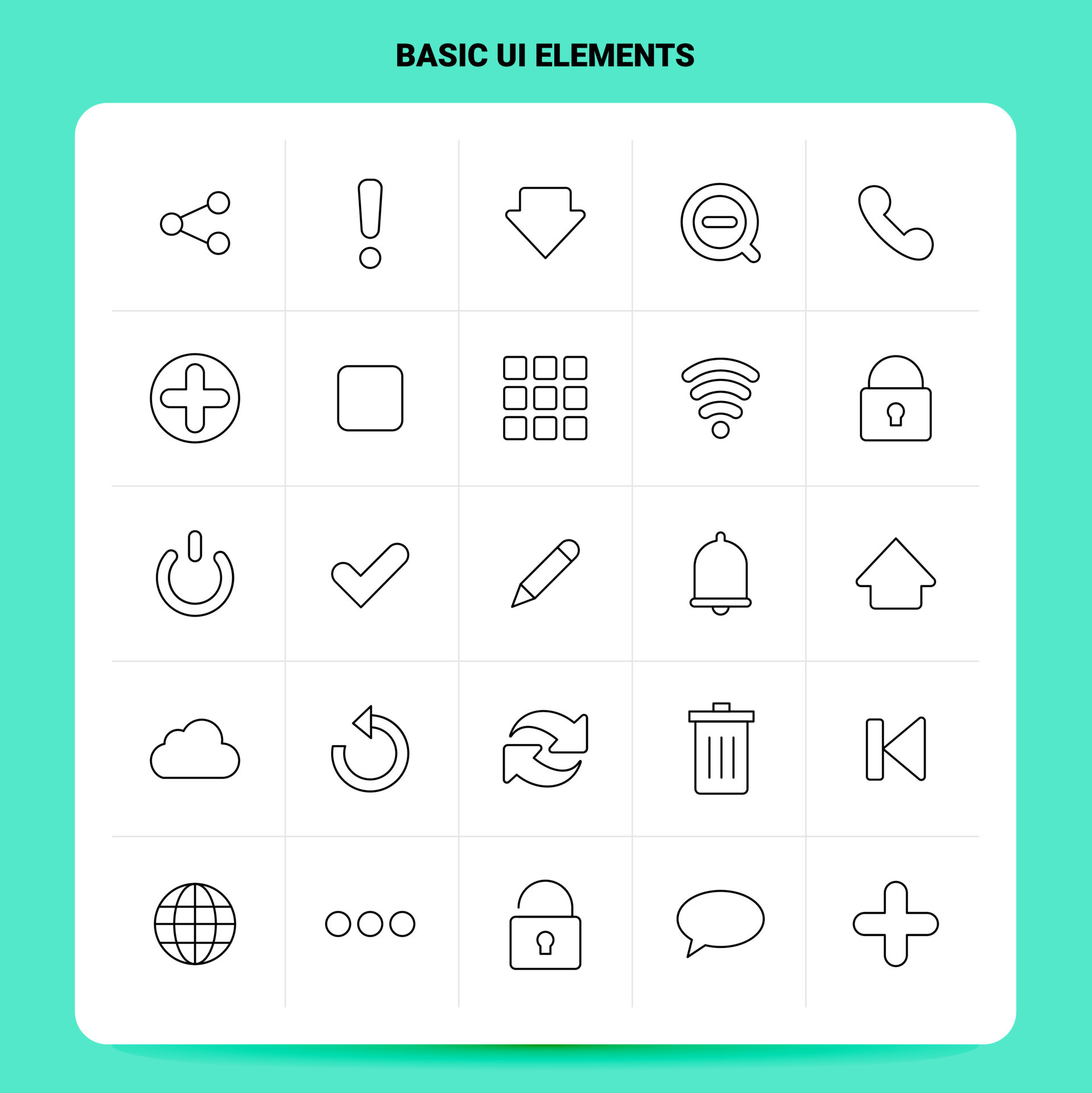 Outline 25 Basic Ui Elements Icon Set Vector Line Style Design Black Icons Set Linear Pictogram