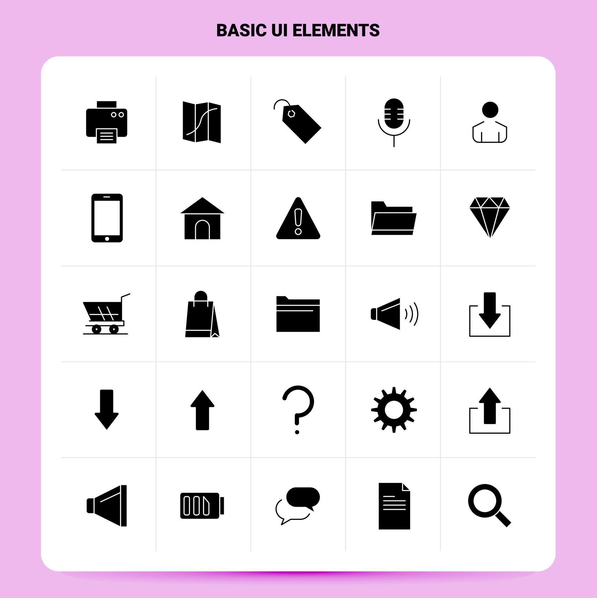 Solid 25 Basic Ui Elements Icon Set Vector Glyph Style Design Black Icons Set Web And Mobile