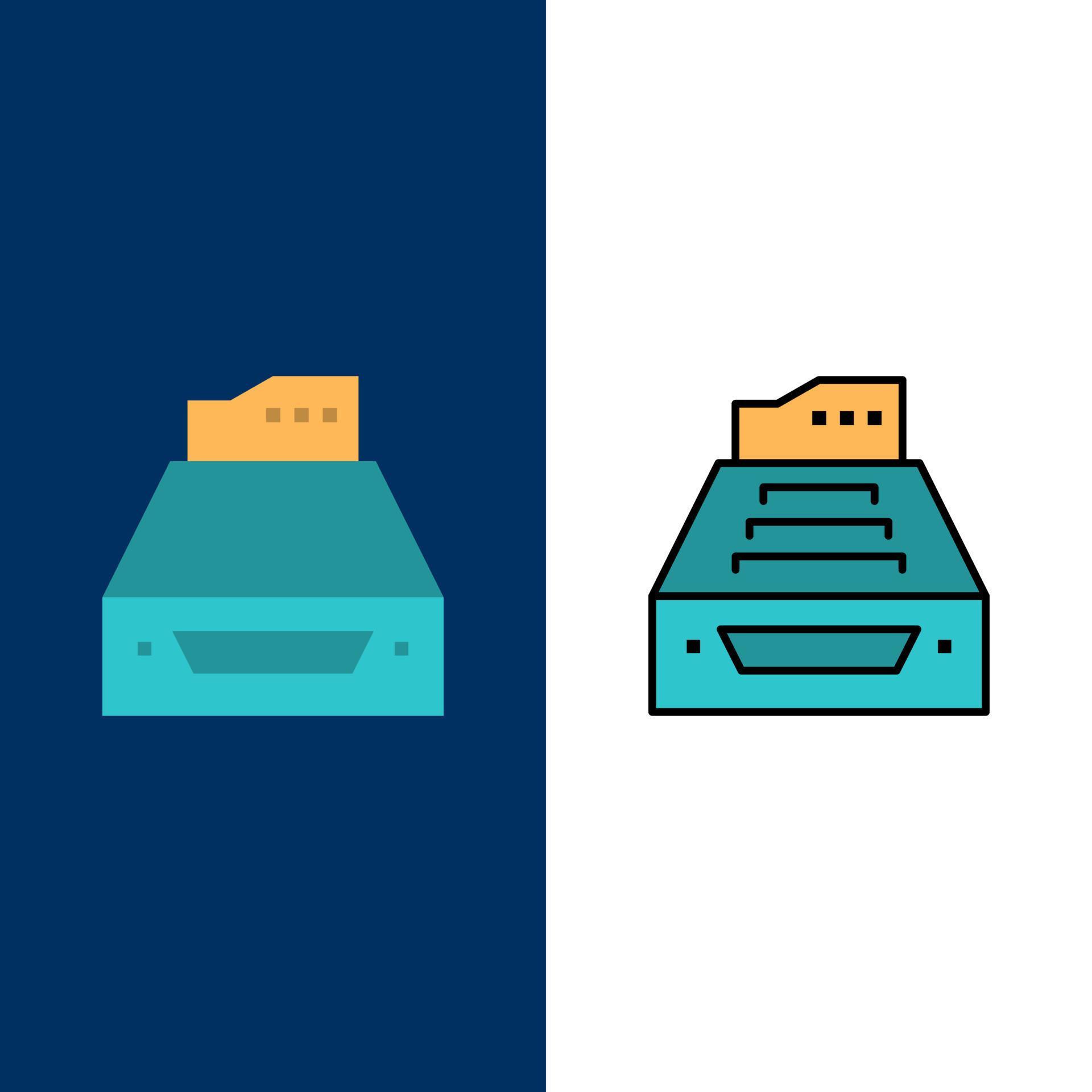 Files Accounting Accounts Data Database Inbox Storage Icons Flat And Line Filled Icon Set Vector