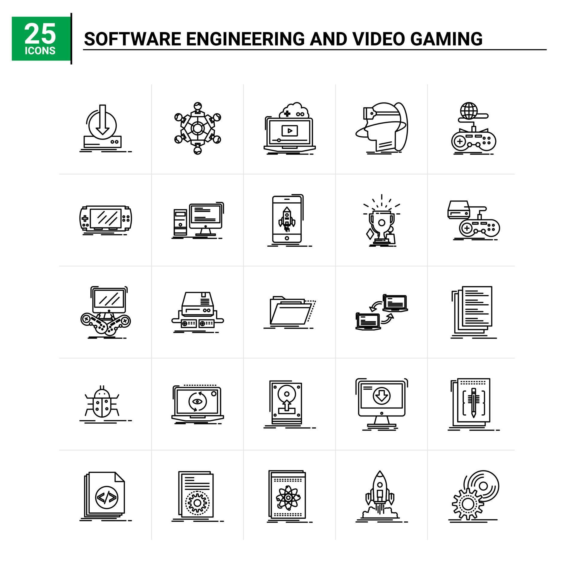 25 Software Engineering And Video Gaming icon set vector background 17982416 Vector Art at Vecteezy