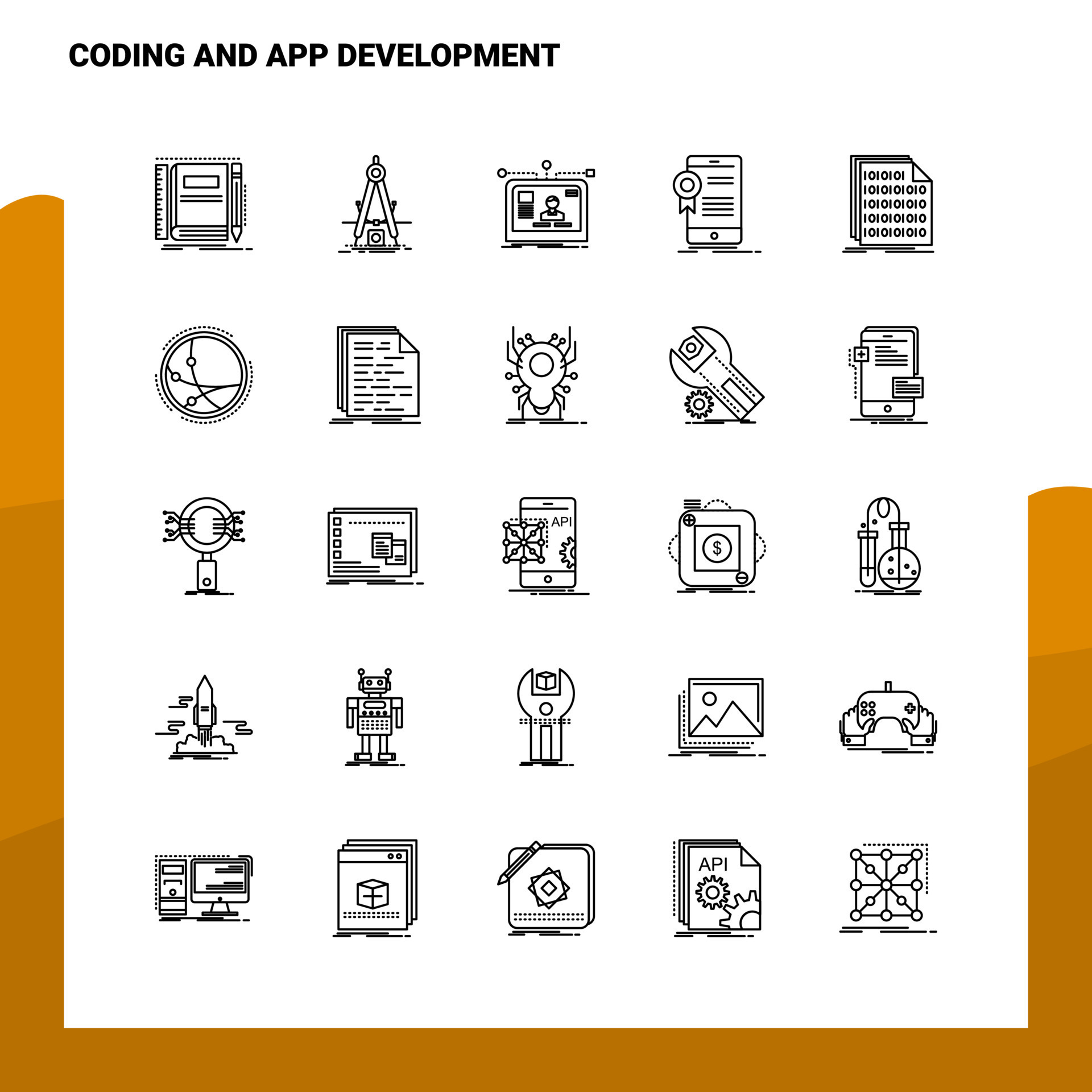Set Of Coding And App Development Line Icon Set 25 Icons Vector Minimalism Style Design Black