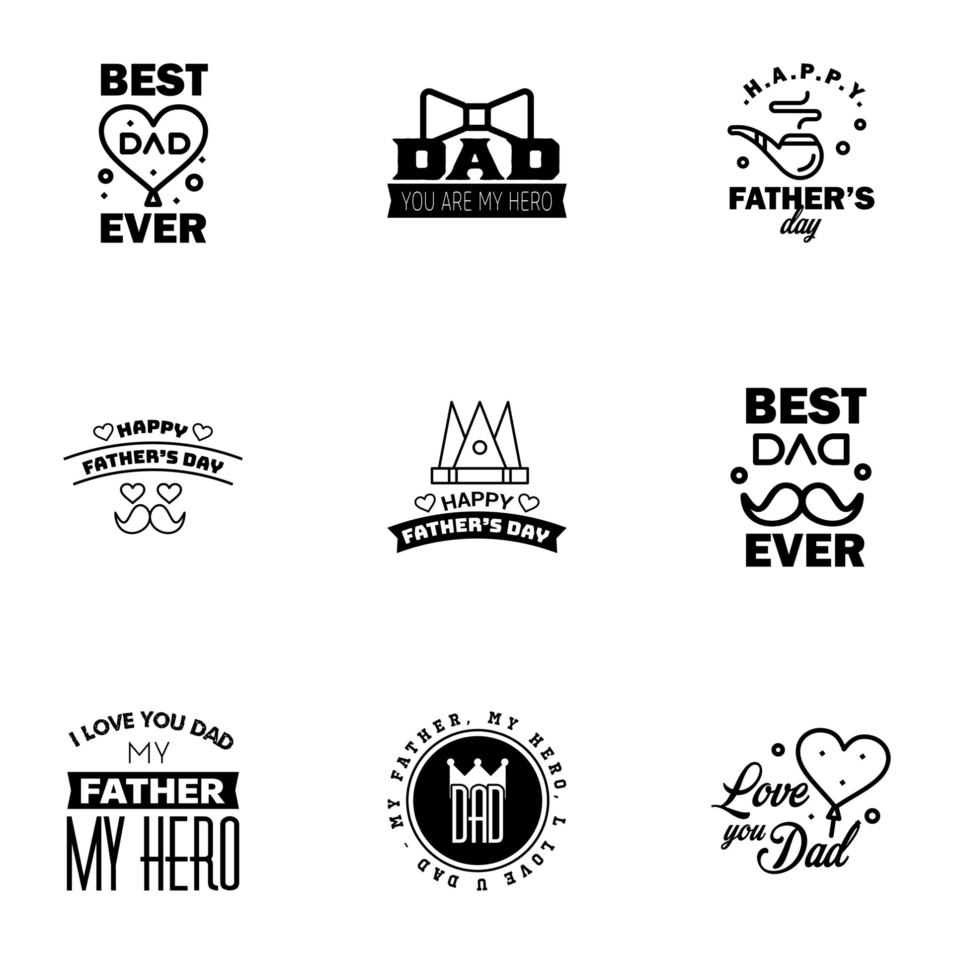 Love You Papa Card Design For Happy Fathers Day Typography Collection 9 Black Design Editable
