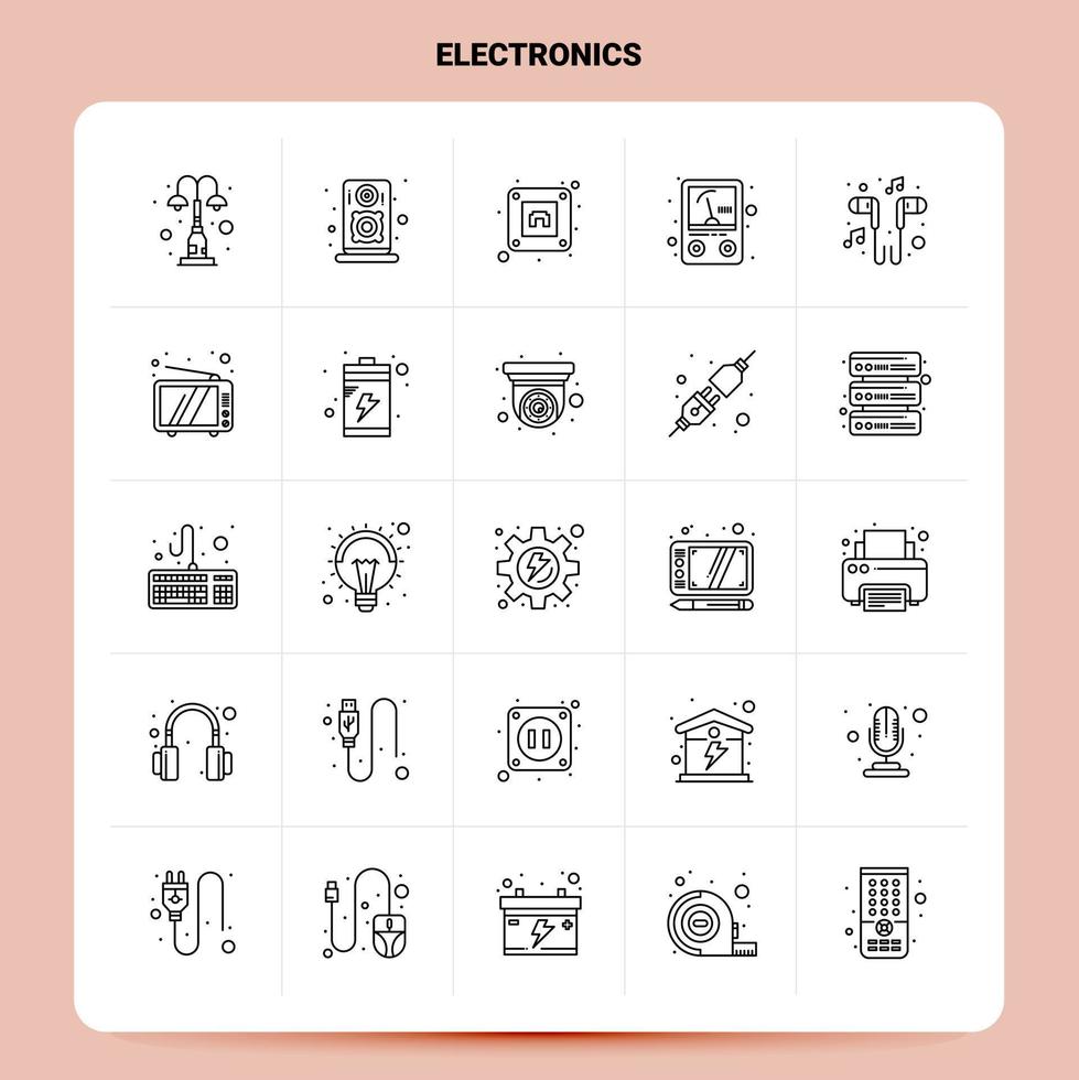 Outline 25 Electronics Icon Set Vector Line Style Design Black Icons