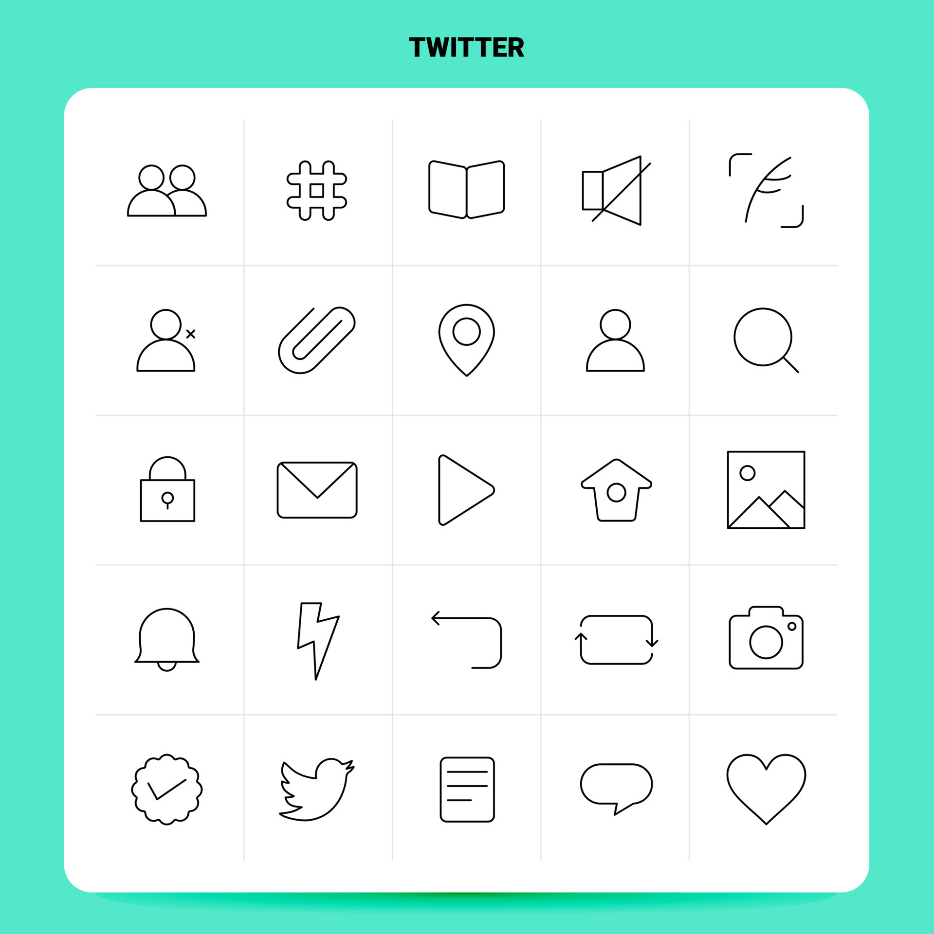 Outline 25 Twitter Icon Set Vector Line Style Design Black Icons Set