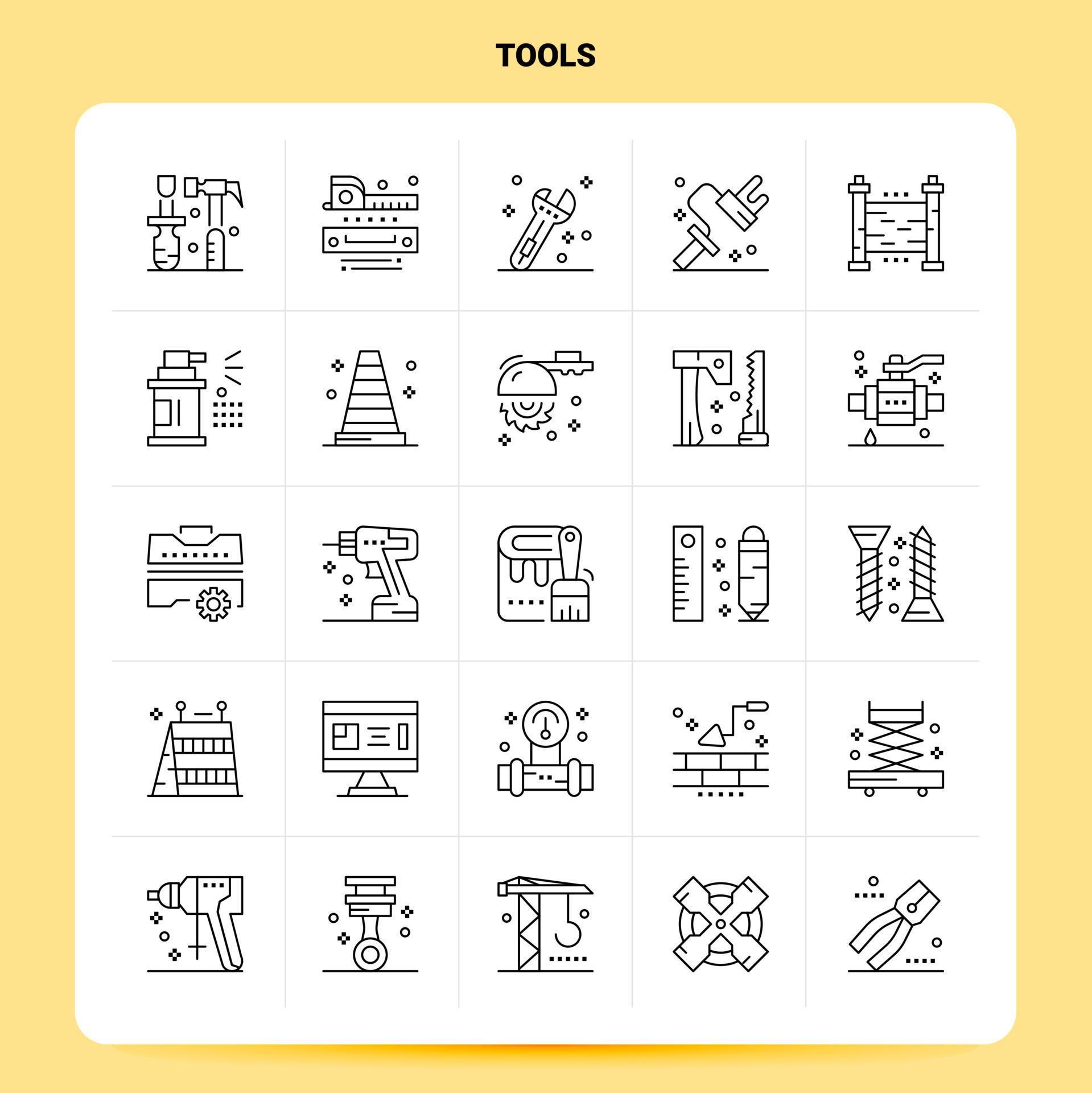 Outline 25 Tools Icon Set Vector Line Style Design Black Icons Set Linear Pictogram Pack Web And