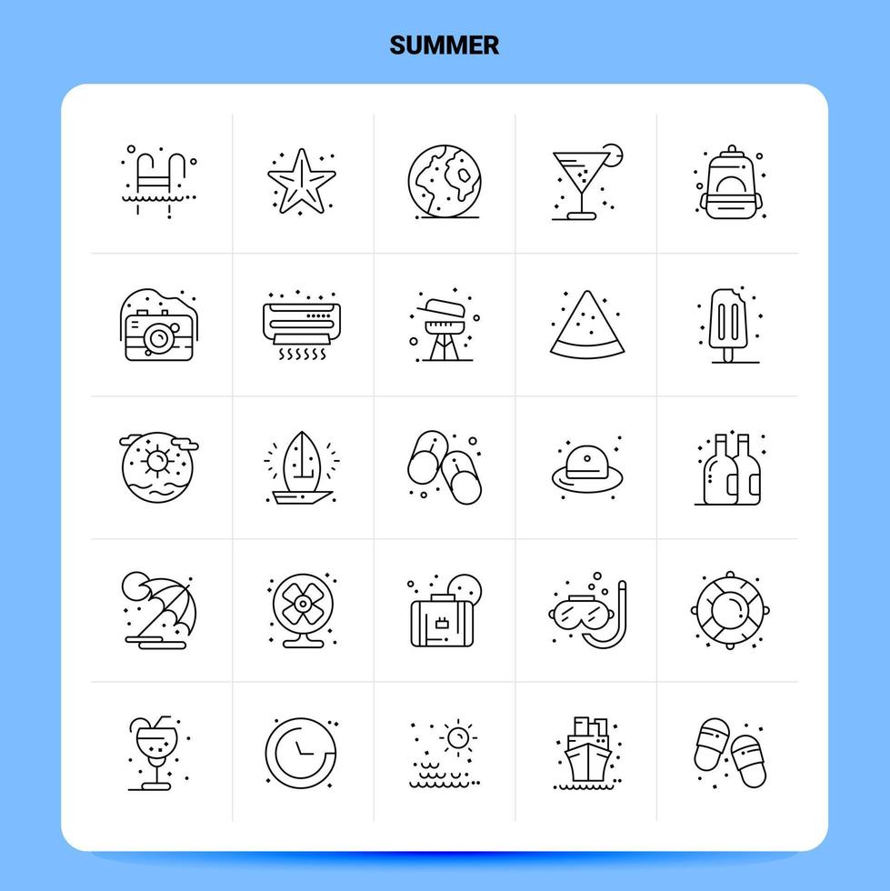 Outline 25 Summer Icon Set Vector Line Style Design Black Icons Set Linear Pictogram Pack Web