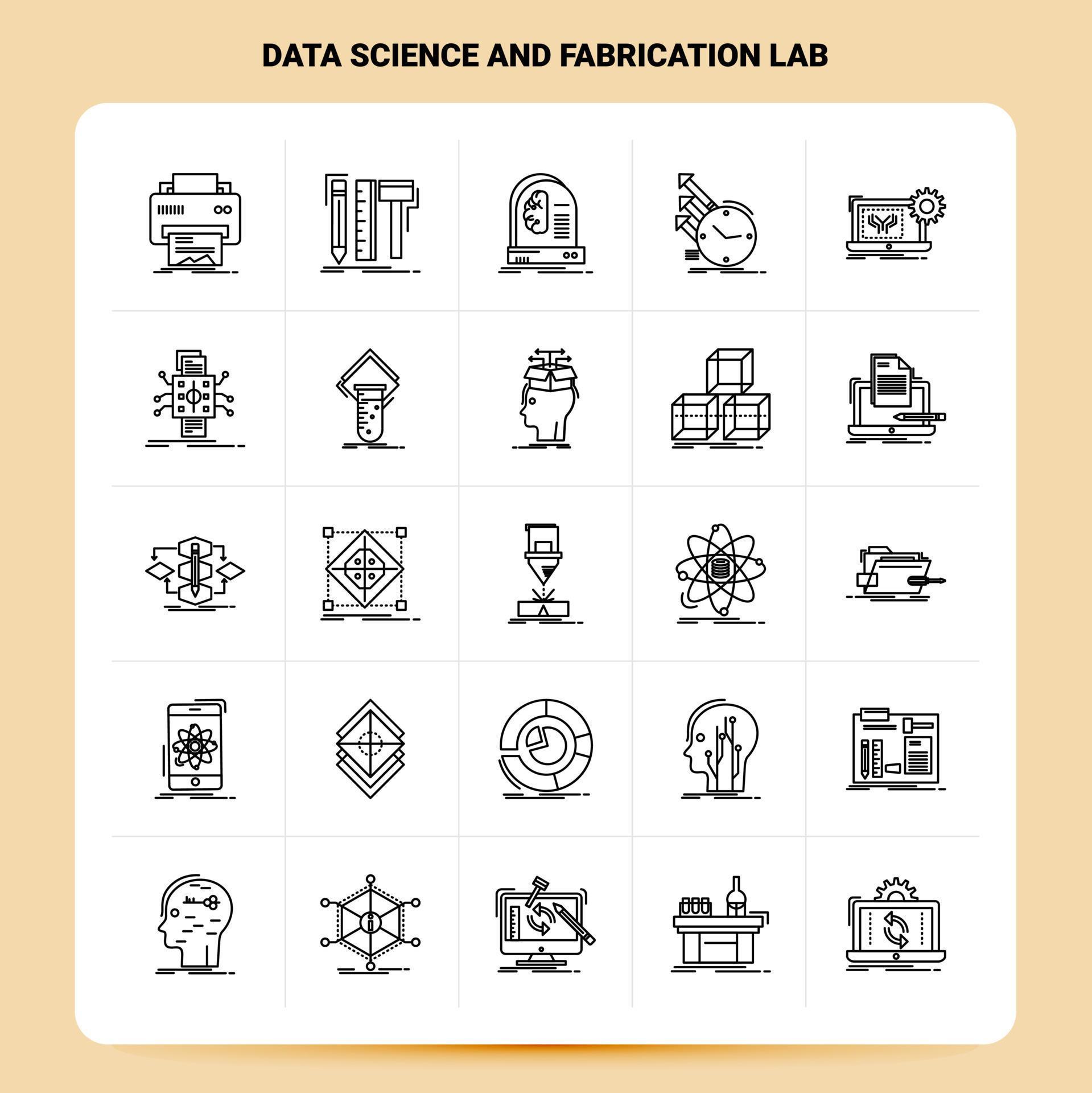 OutLine 25 Data Science And Fabrication Lab Icon set Vector Line Style ...