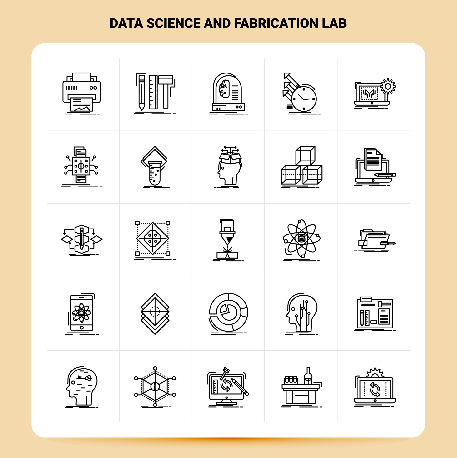 OutLine 25 Data Science And Fabrication Lab Icon set Vector Line Style ...