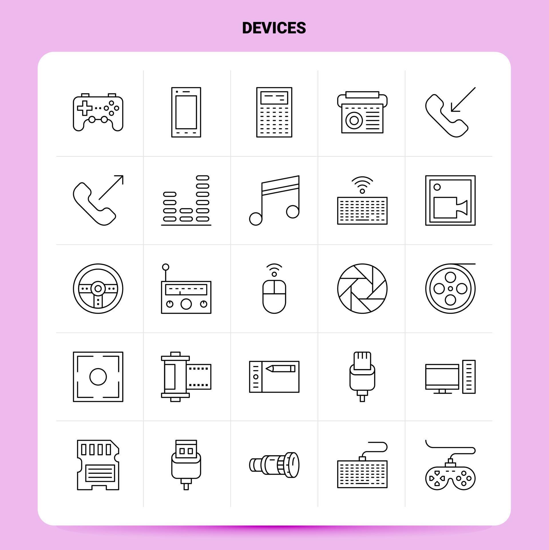 Outline 25 Devices Icon Set Vector Line Style Design Black Icons Set Linear Pictogram Pack Web
