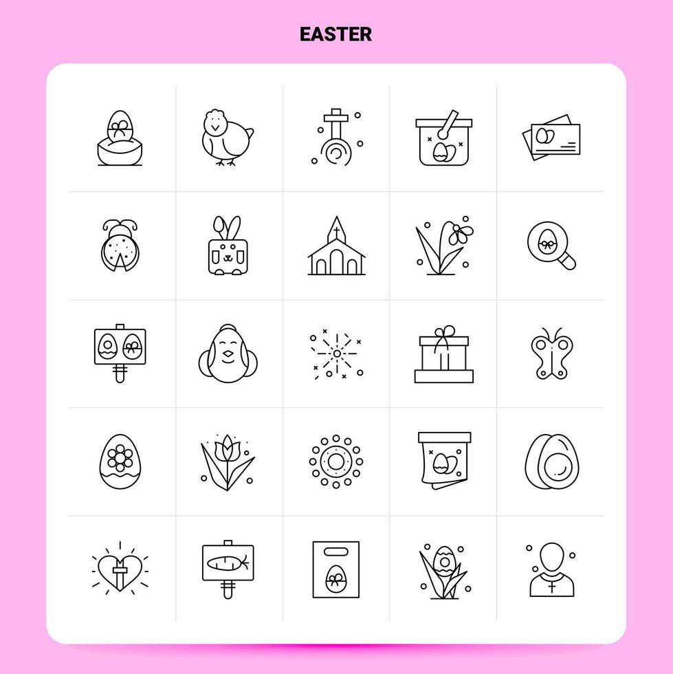 Outline 25 Easter Icon Set Vector Line Style Design Black Icons Set Linear Pictogram Pack Web