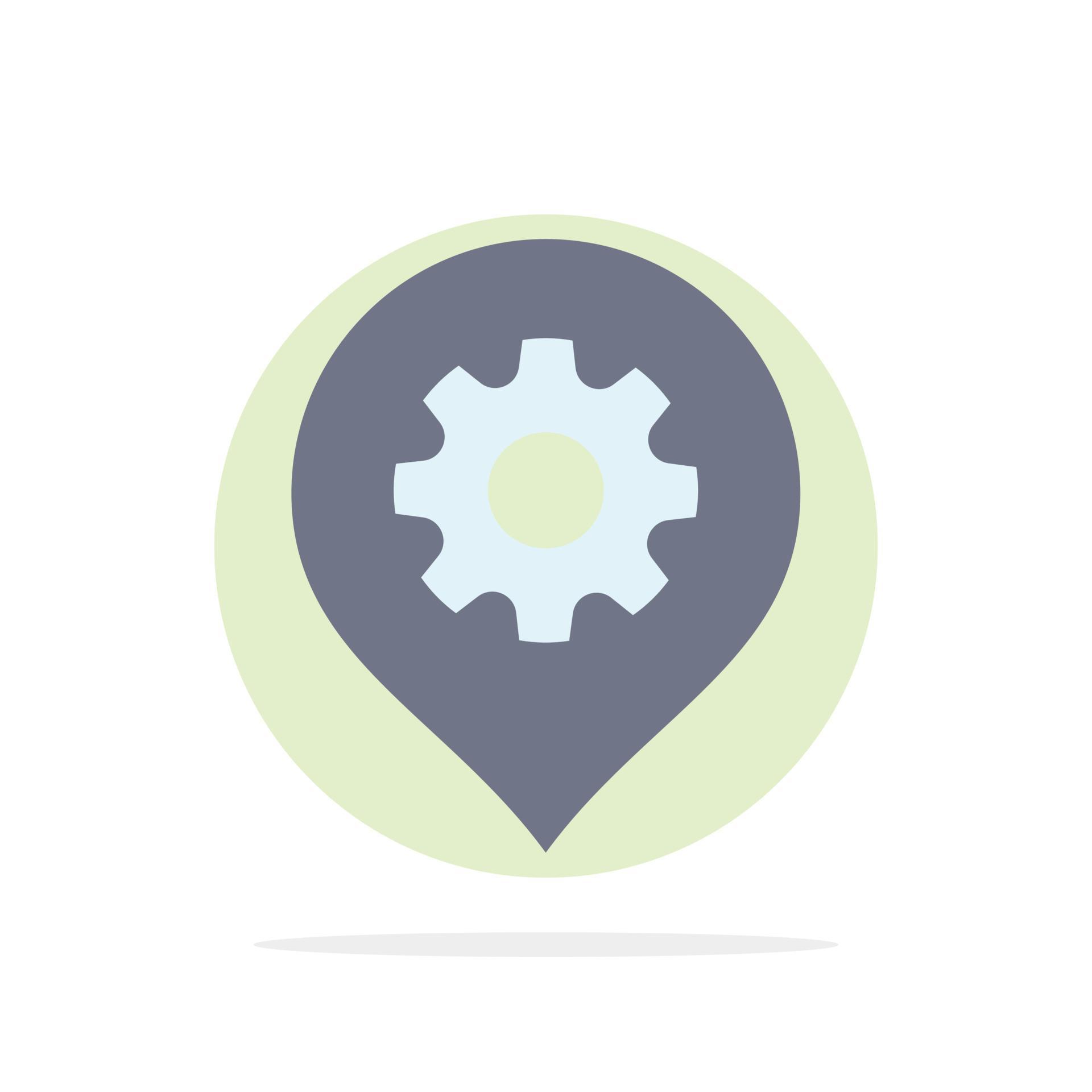 Gear Setting Location Map Abstract Circle Background Flat Color Icon