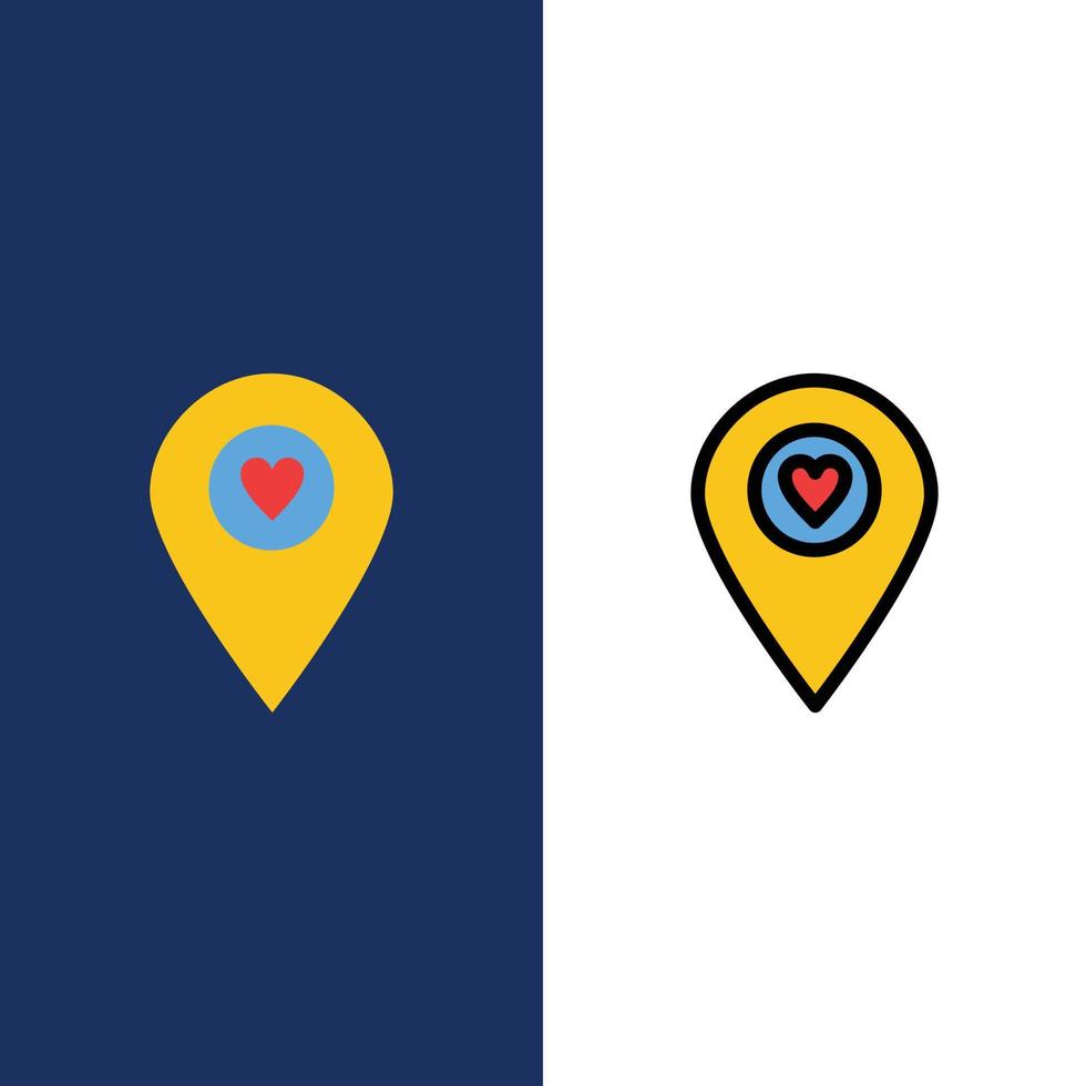 Heart Location Map Pointer Icons Flat And Line Filled Icon Set Vector