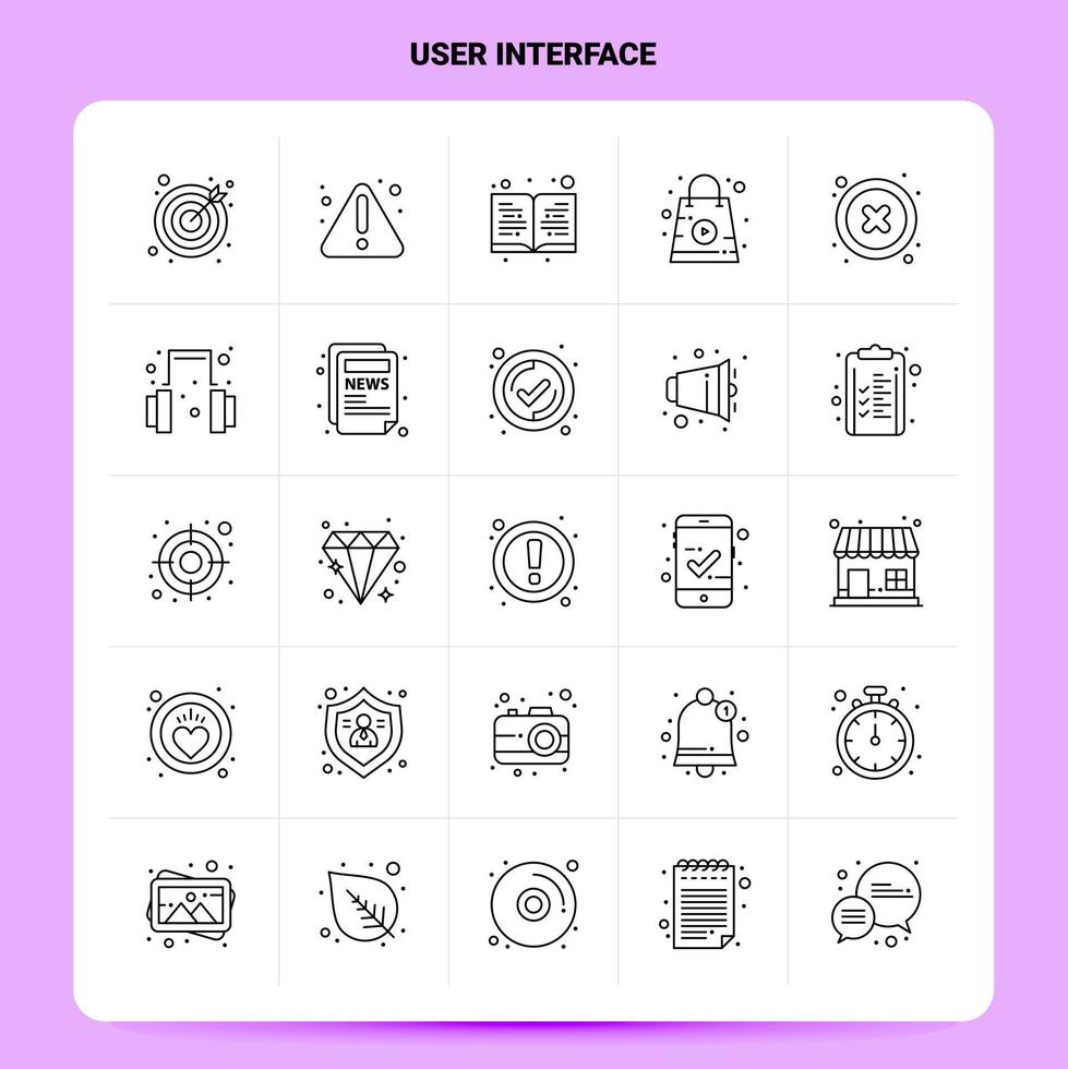 Outline 25 User Interface Icon Set Vector Line Style Design Black Icons Set Linear Pictogram