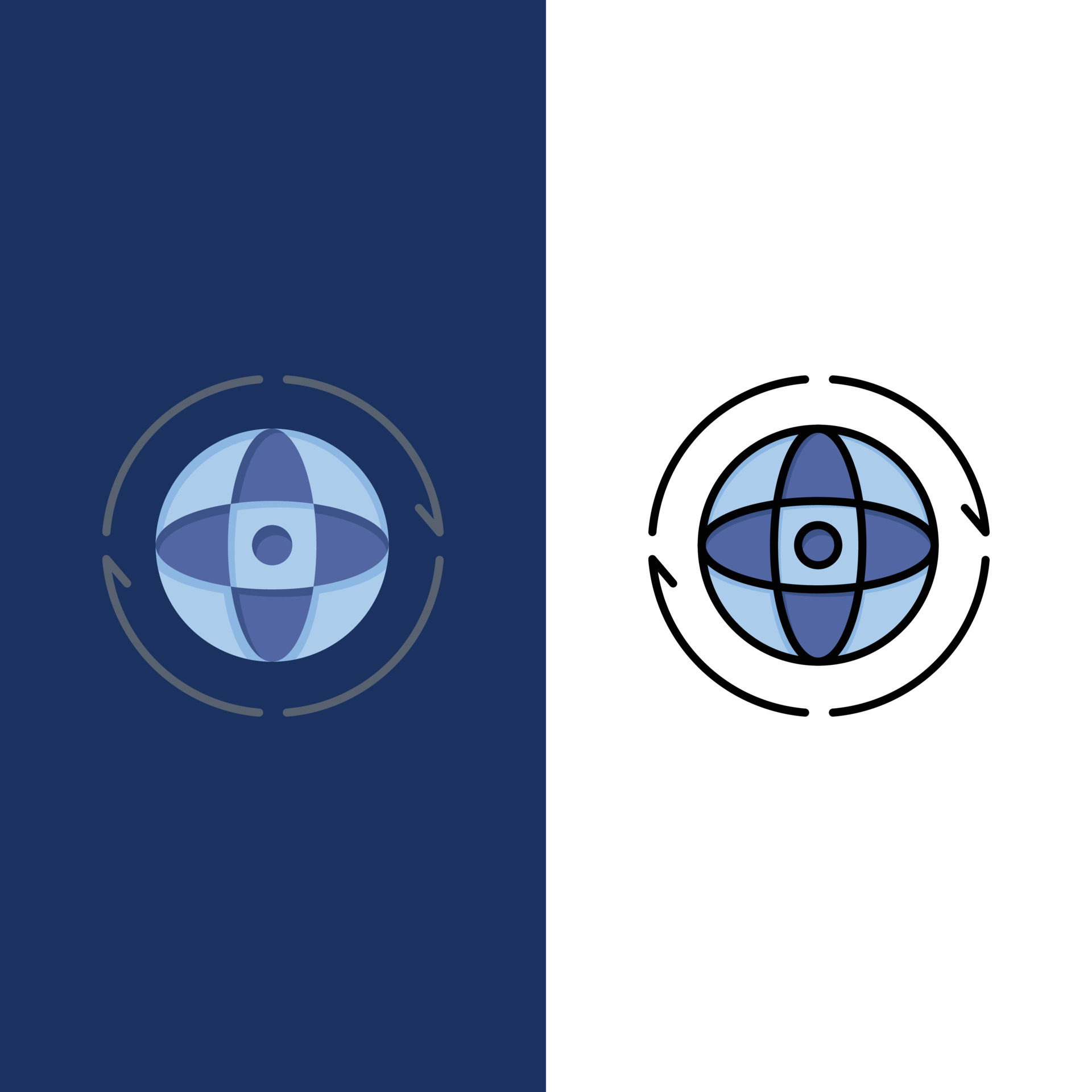 Globe World Earth Atom Connect Icons Flat And Line Filled Icon Set Vector Blue Background