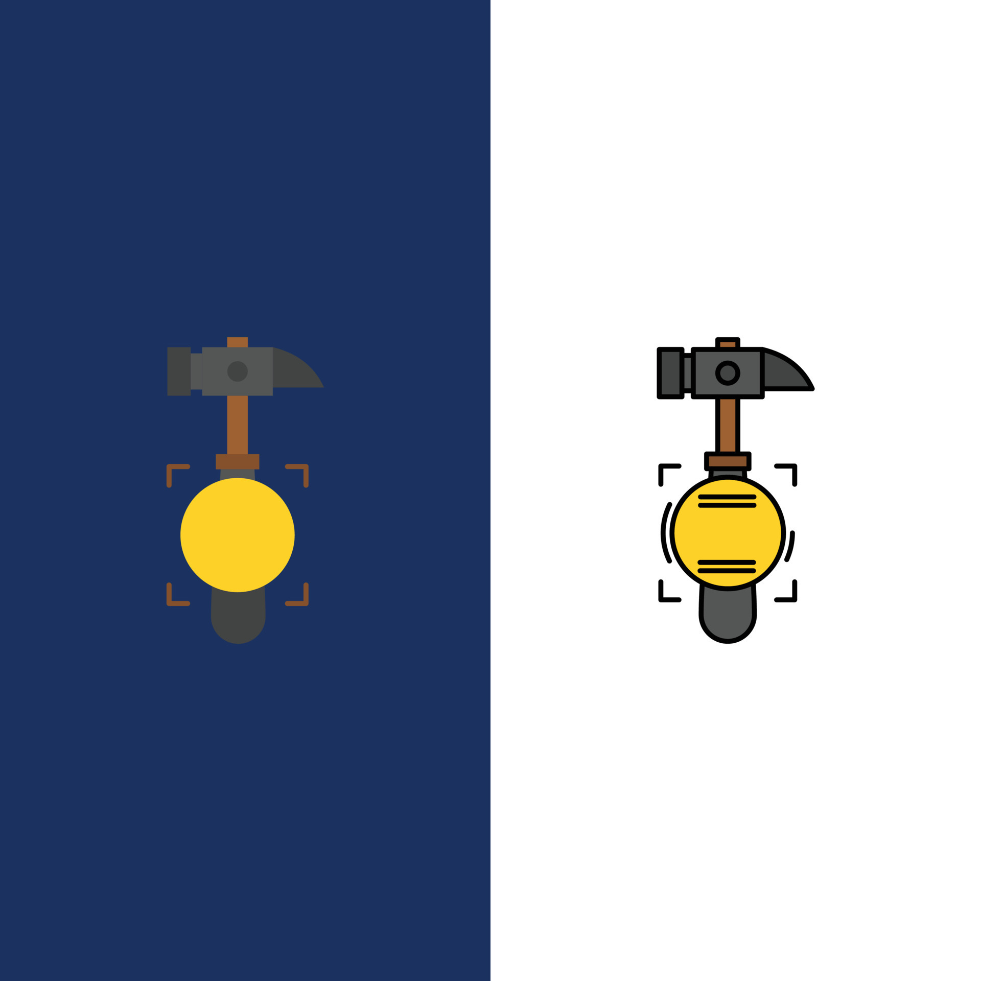 Hammer Crash Break Tool Icons Flat And Line Filled Icon Set Vector Blue