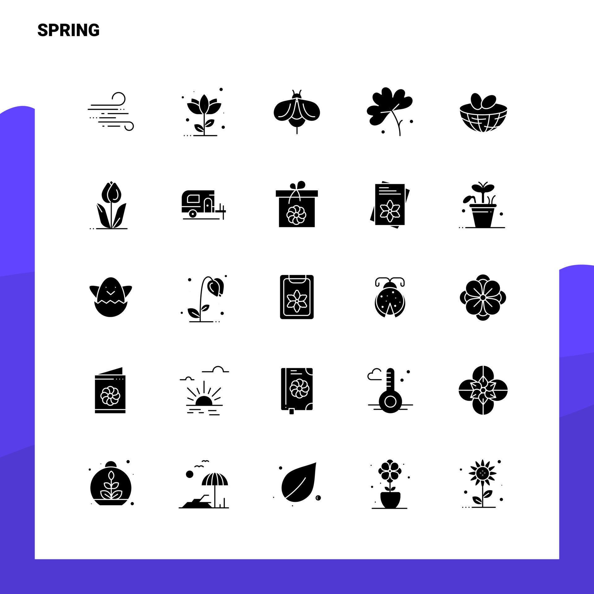 25 Spring Icon set Solid Glyph Icon Vector Illustration Template For ...
