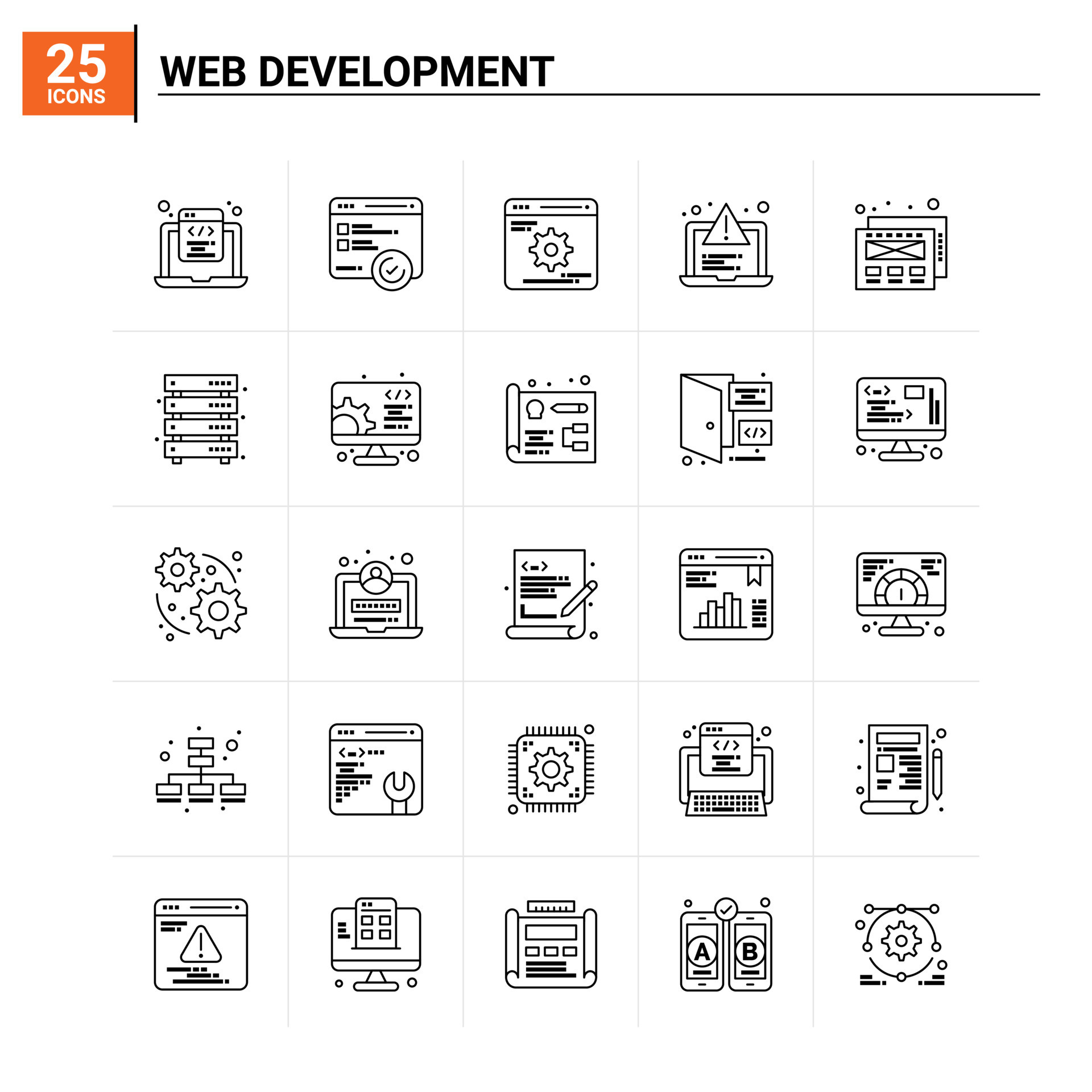 25 Web Development icon set vector background 18001186 Vector Art at ...