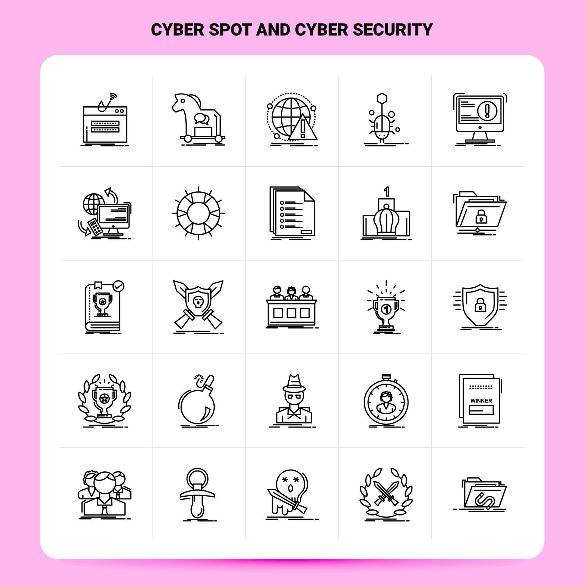 OutLine 25 Cyber Spot And Cyber Security Icon set Vector Line Style ...