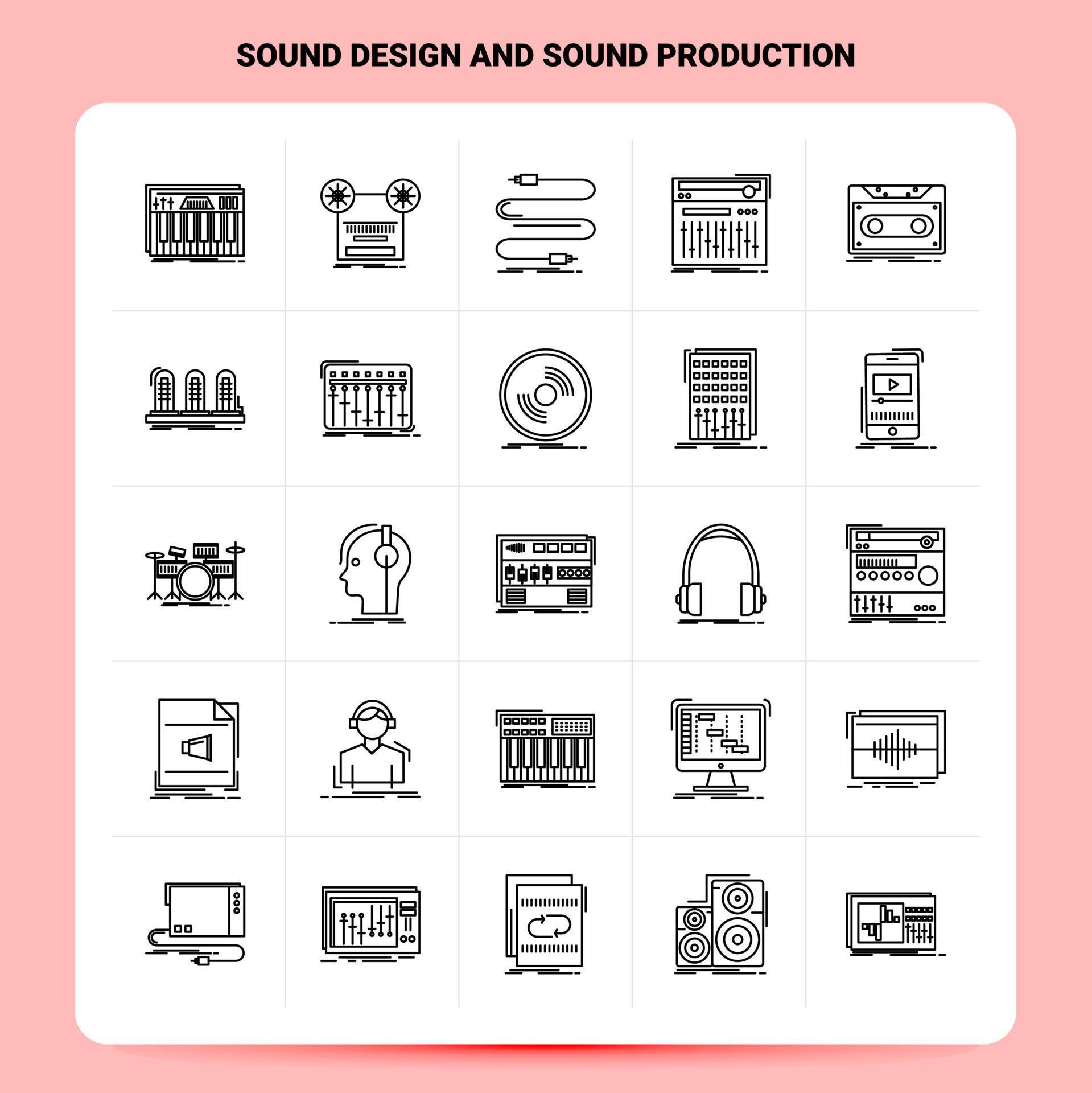 Outline 25 Sound Design And Sound Production Icon Set Vector Line Style