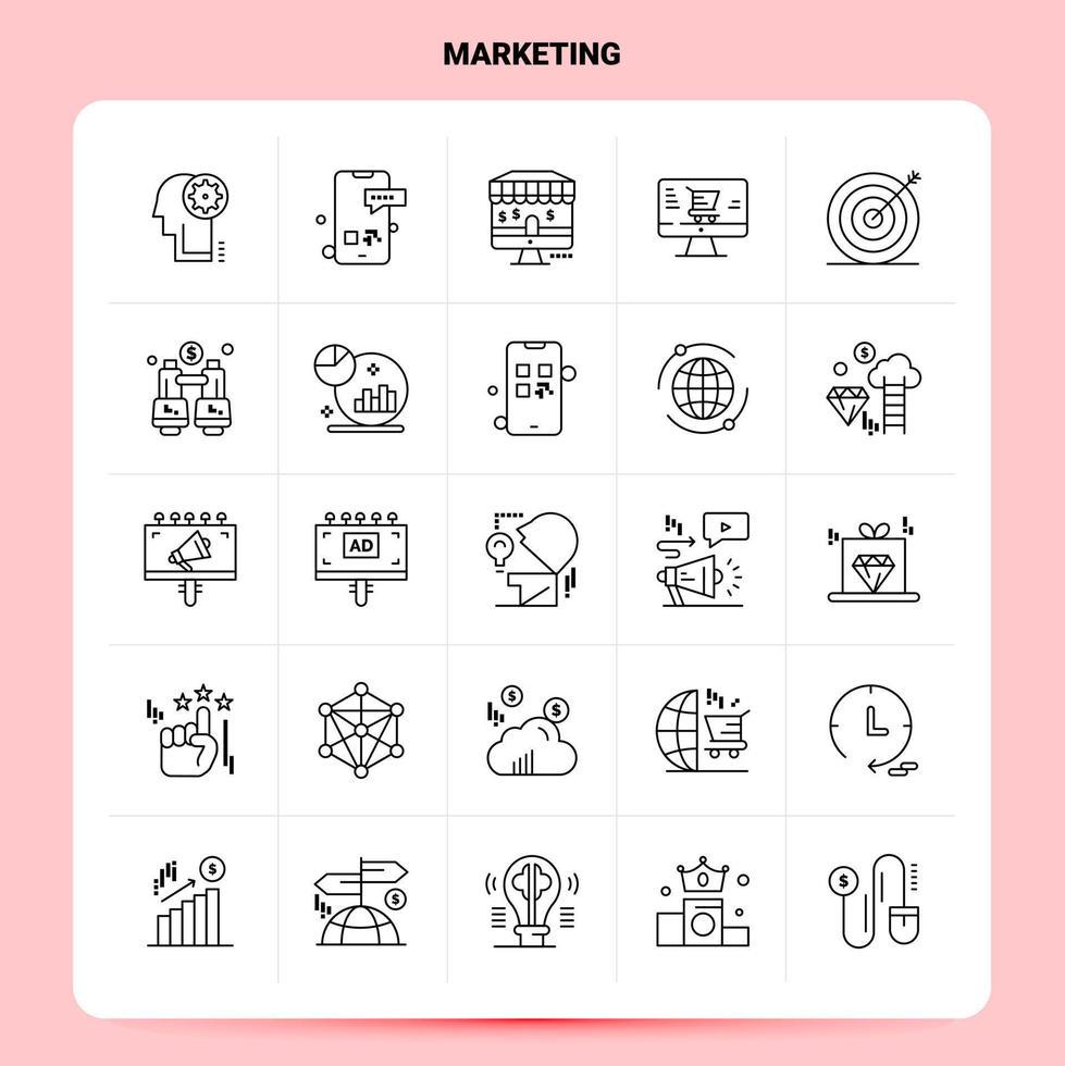 Outline 25 Marketing Icon Set Vector Line Style Design Black Icons Set
