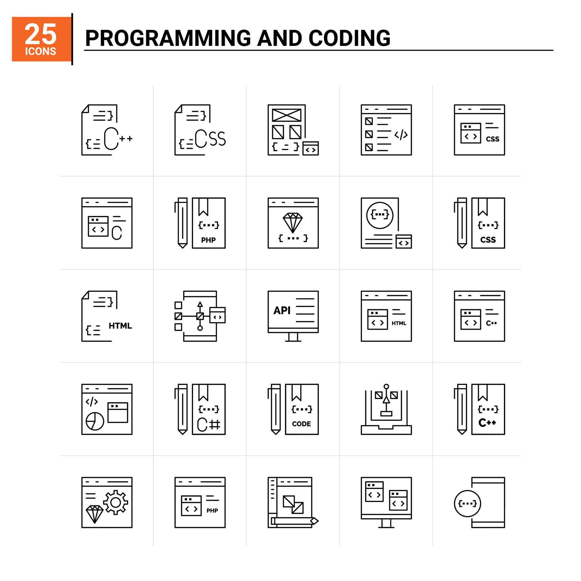25 Programming And Coding Icon Set Vector Background 18005807 Vector Art At Vecteezy
