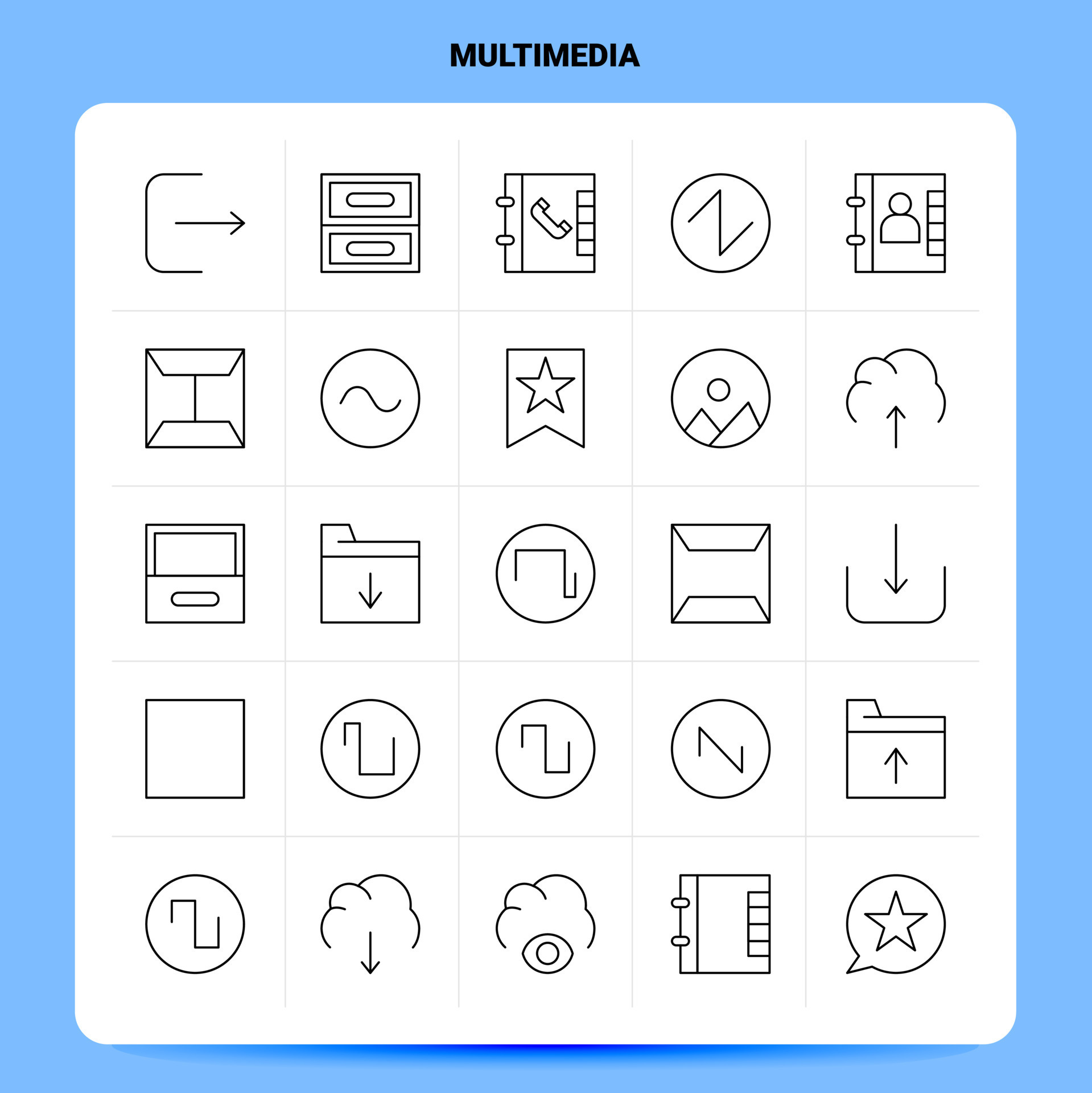 Outline 25 Multimedia Icon Set Vector Line Style Design Black Icons Set