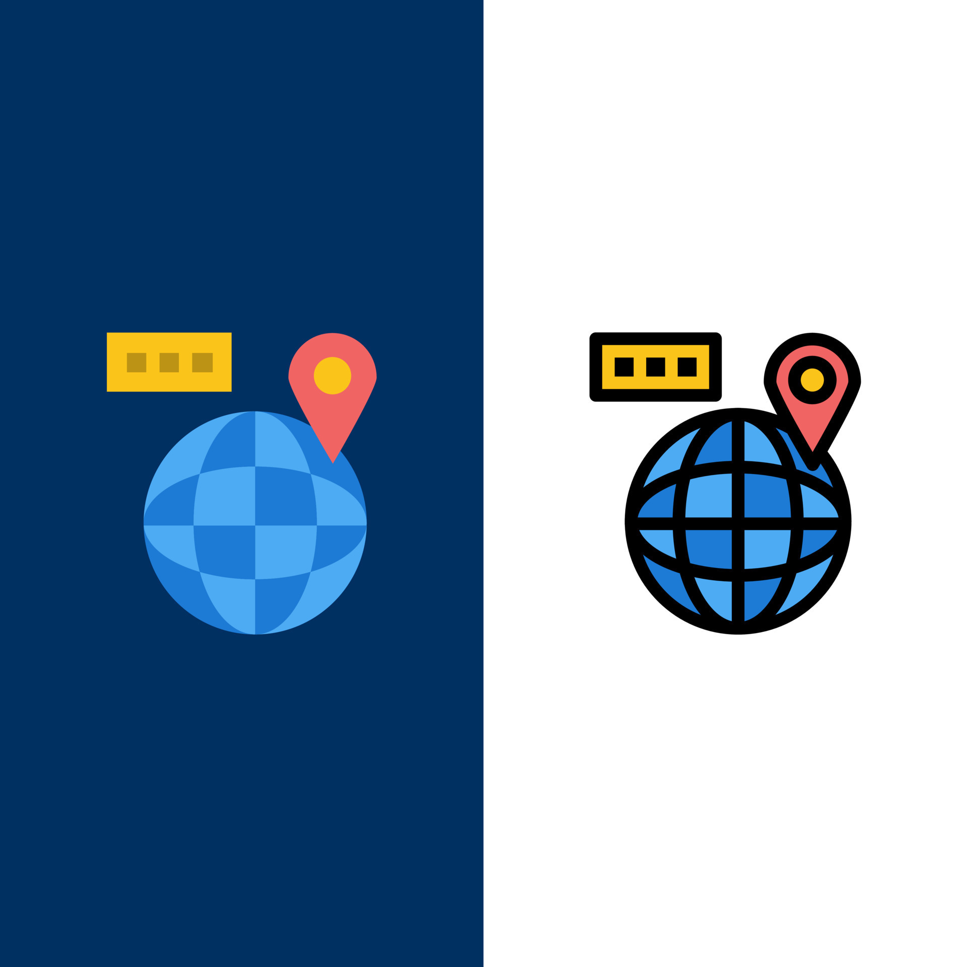 World Map Navigation Location Icons Flat And Line Filled Icon Set Vector Blue Background