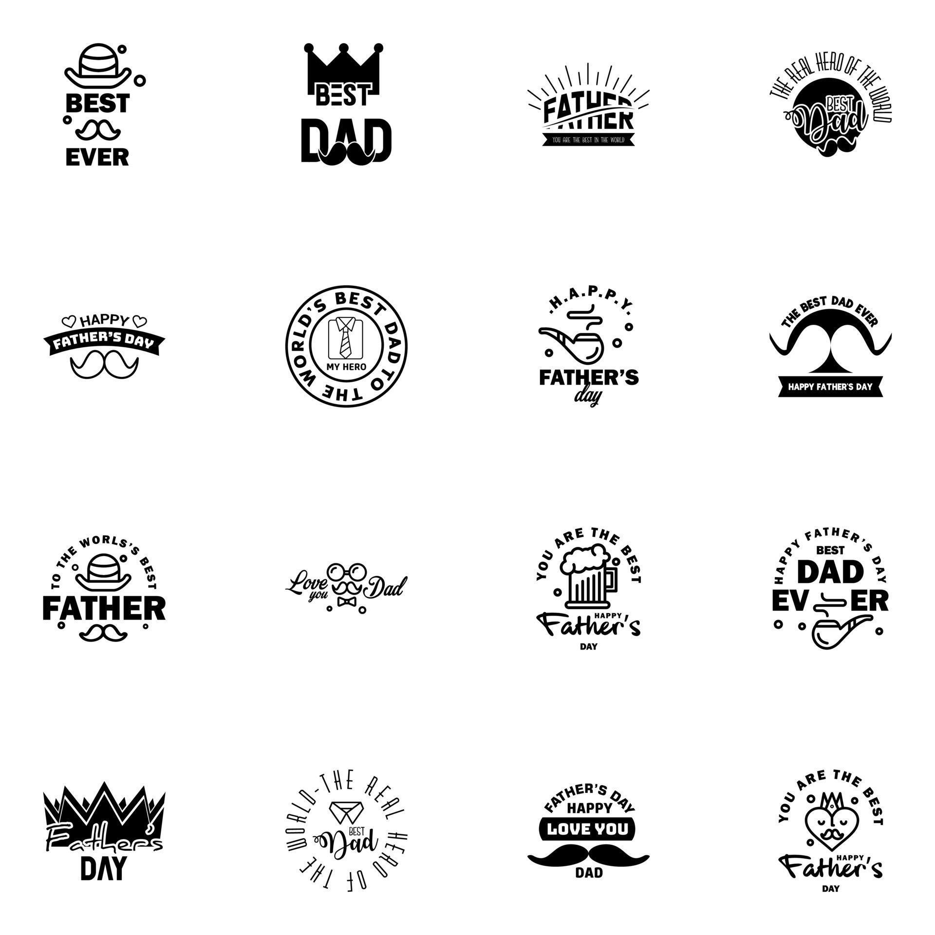 Happy Fathers Day Vector Hand Lettering 16 Black Calligraphy Illustration For Greeting Card