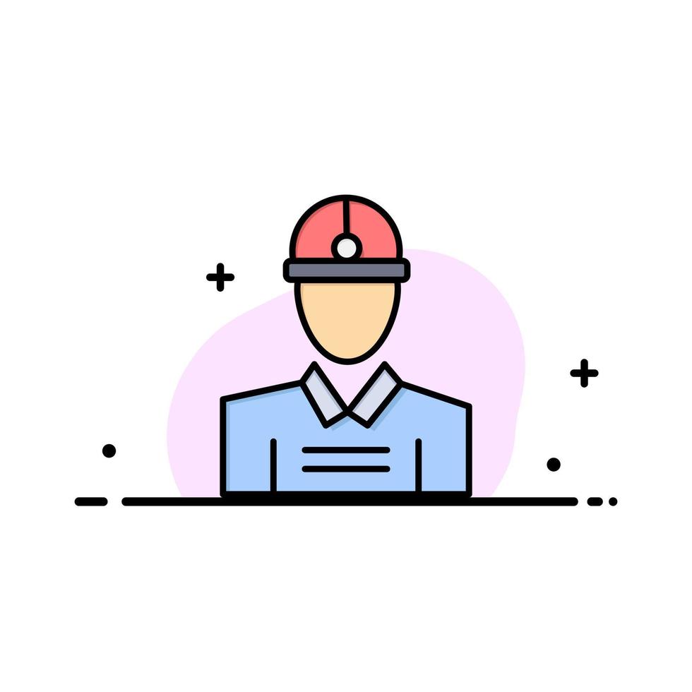 Construction Engineer Worker Work Business Flat Line Filled Icon Vector