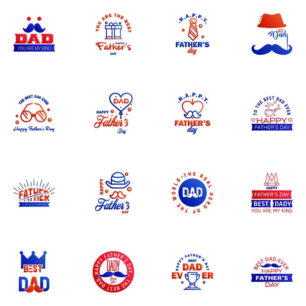 Happy Fathers Day Vector Hand Lettering 16 Blue And Red Calligraphy Illustration For Greeting
