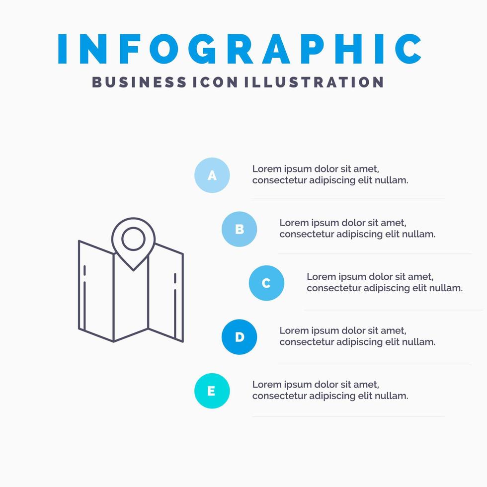 Map Direction Location Navigation Pointer Line Icon With 5 Steps