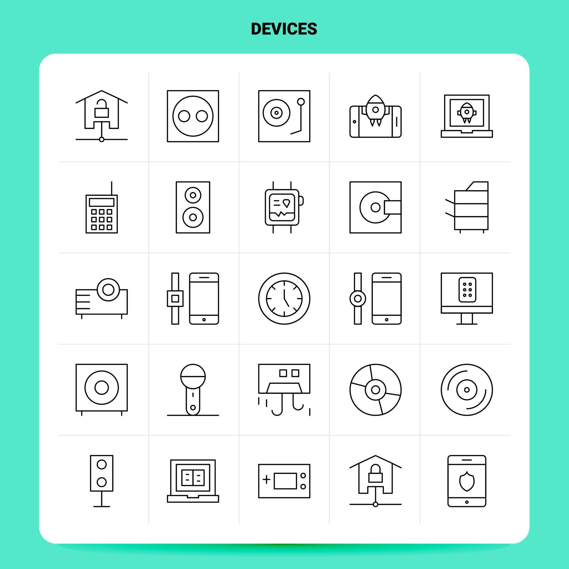 Outline 25 Devices Icon Set Vector Line Style Design Black Icons Set Linear Pictogram Pack Web