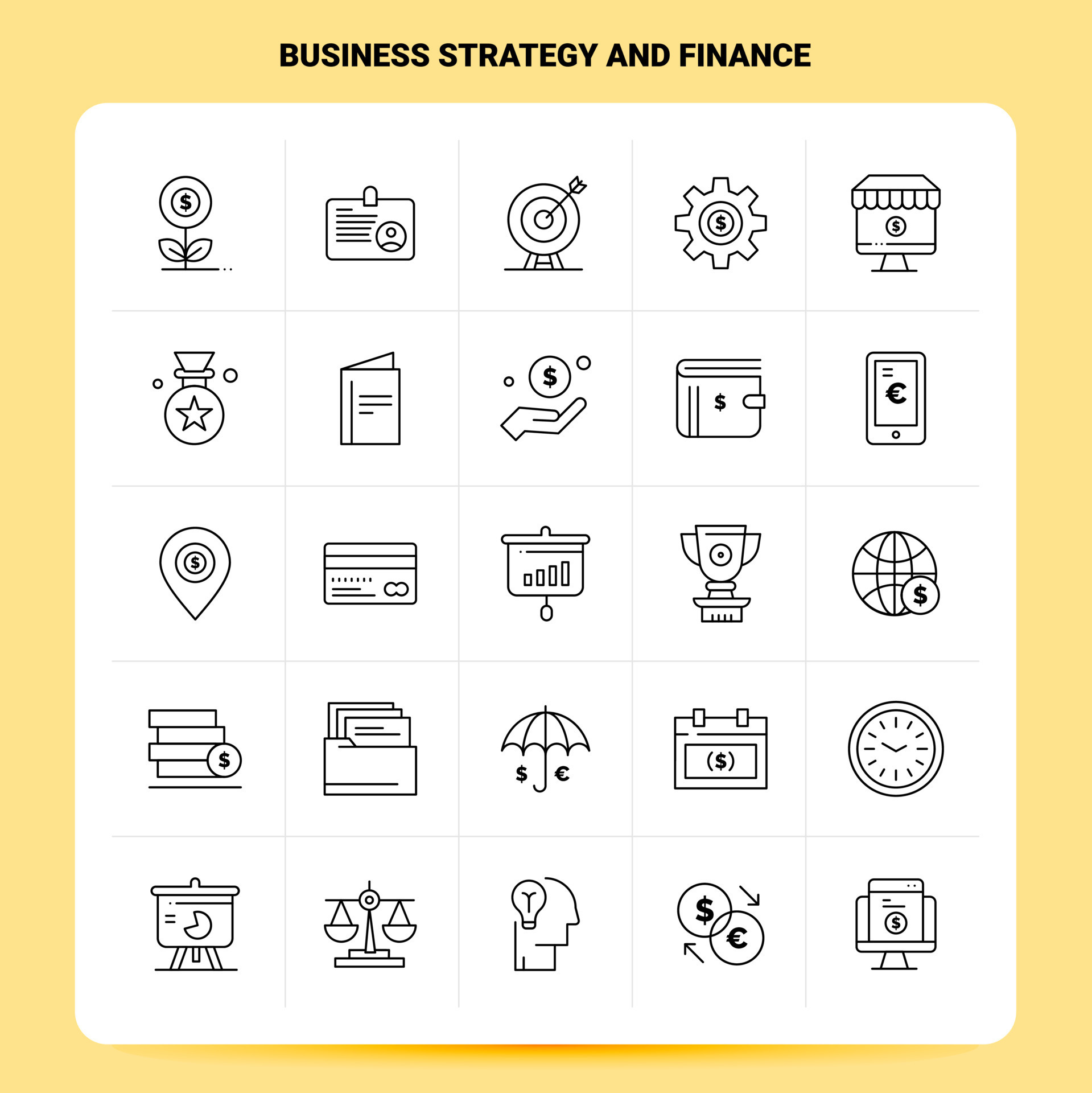 Outline 25 Business Strategy And Finance Icon Set Vector Line Style Design Black Icons Set