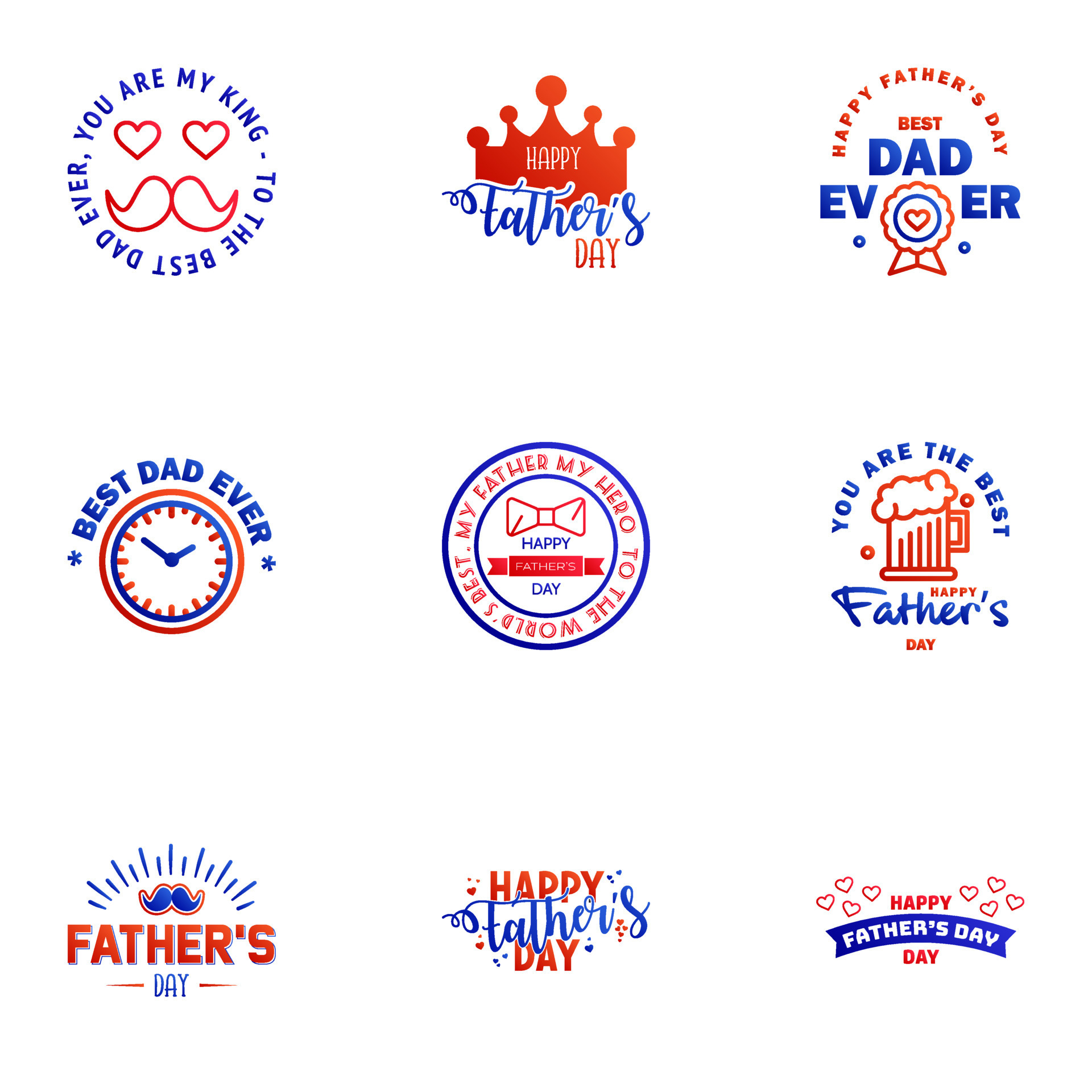 Happy Fathers Day Vector Hand Lettering 9 Blue And Red Calligraphy Illustration For Greeting