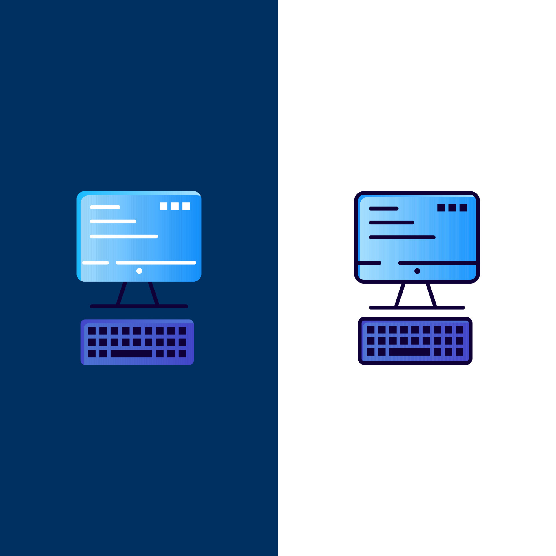 Computer Keyboard Monitor Computing Icons Flat And Line Filled Icon Set Vector Blue Background