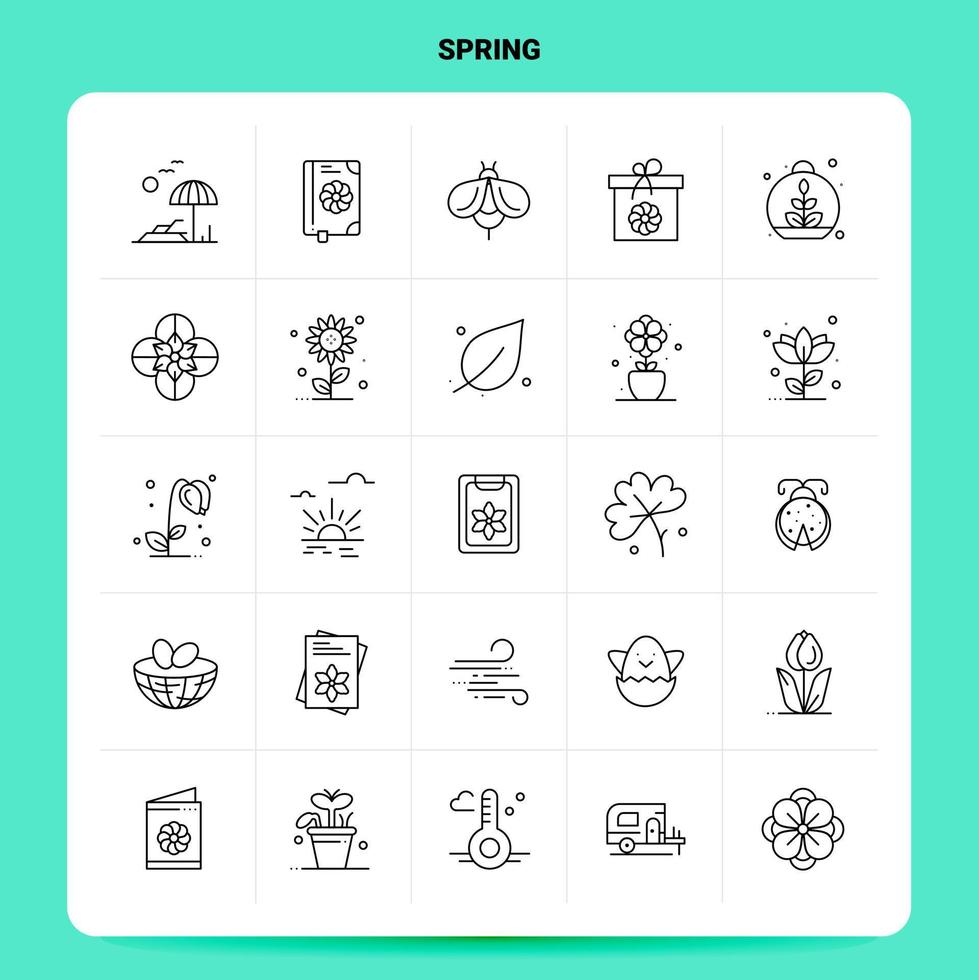 Outline 25 Spring Icon Set Vector Line Style Design Black Icons Set Linear Pictogram Pack Web
